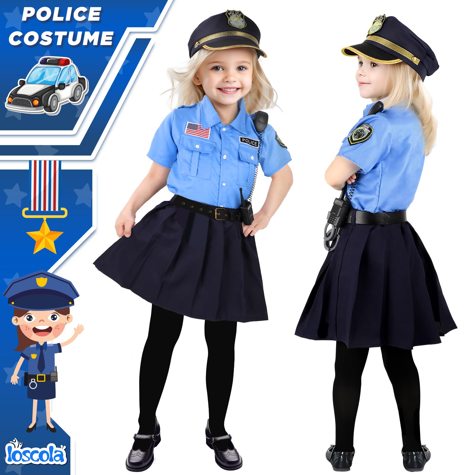 Loscola Police Officer Costume For Kids, Girls Police Costume For Kids ...