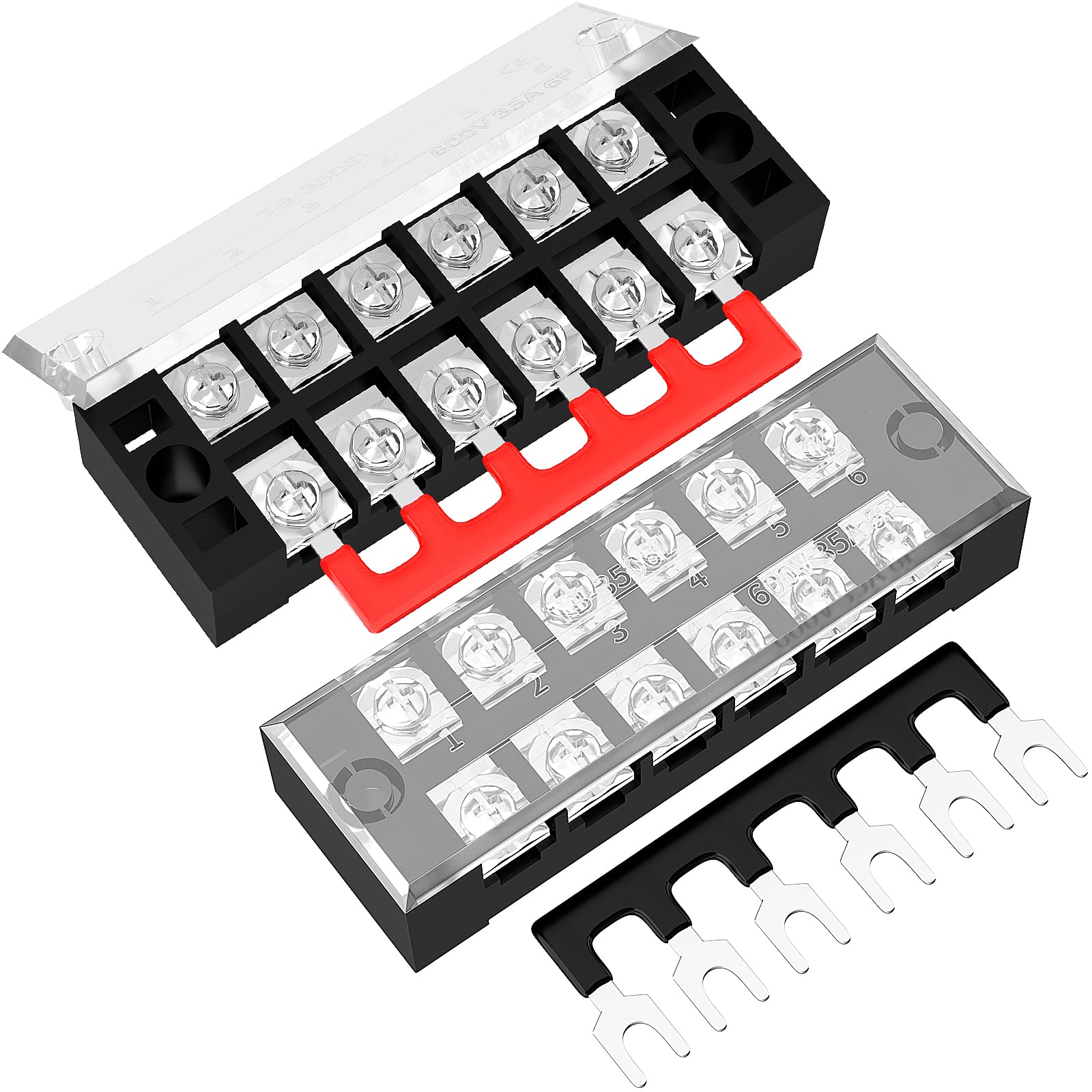 Joinfworld 35A Terminal Block 6 Position Screw Terminal Strip Dual Row ...