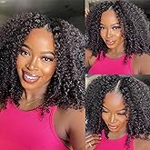 Amazon.com : UNICE EasiContour V Part Kinky Curly Human Hair Wig - Glueless, Minimal Leave Out ...