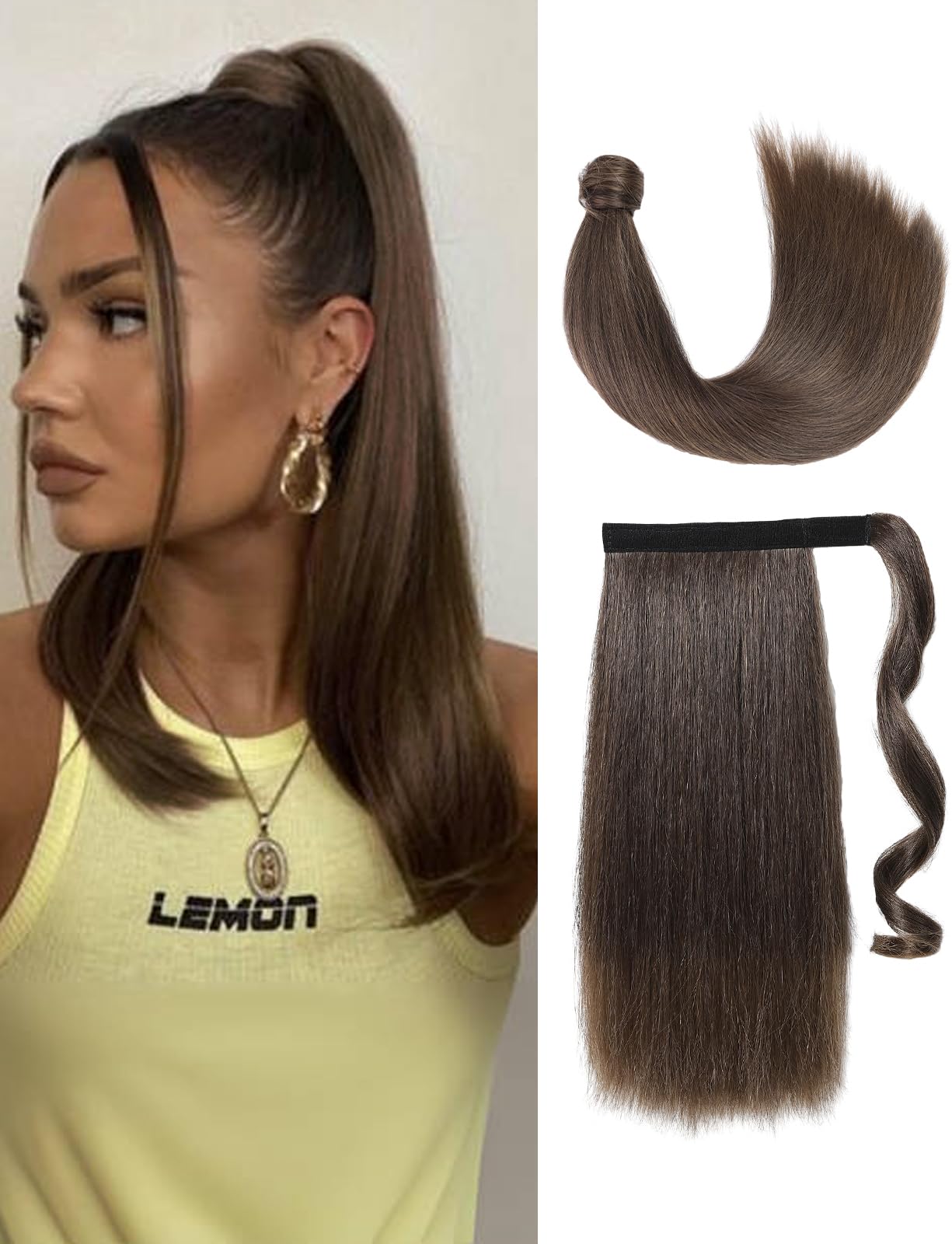 PURSHINE Clip in Short Straight Ponytail Extension 16Inch Wrap Around ...