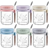 Amazon.com: 6 Pack Overnight Oats Containers with Lids and Spoons, 16 OZ Glass Mason Overnight ...