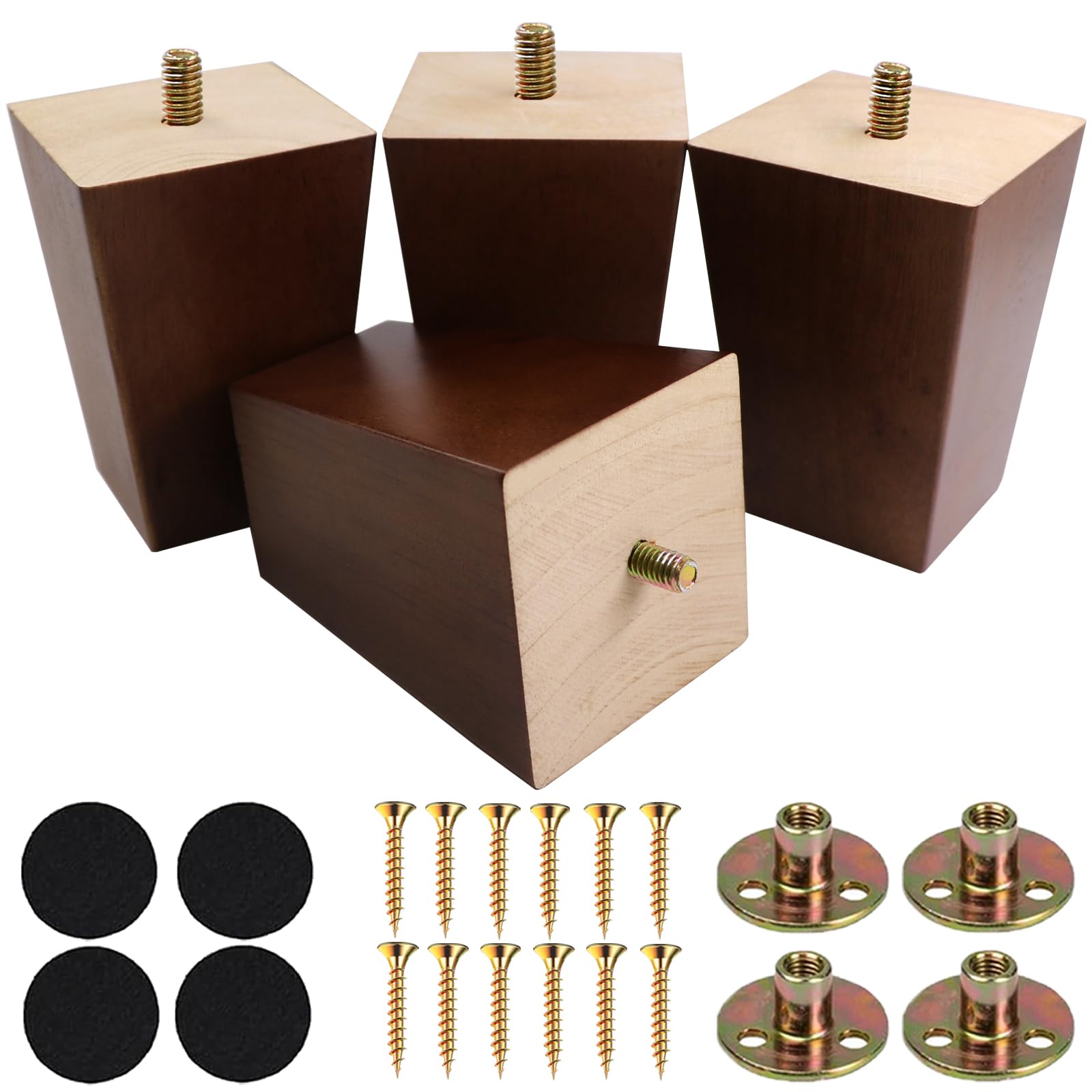 Yaliuliu 4 Inch Mid-Century Modern Wood Furniture Legs, 4 Pack - Square ...