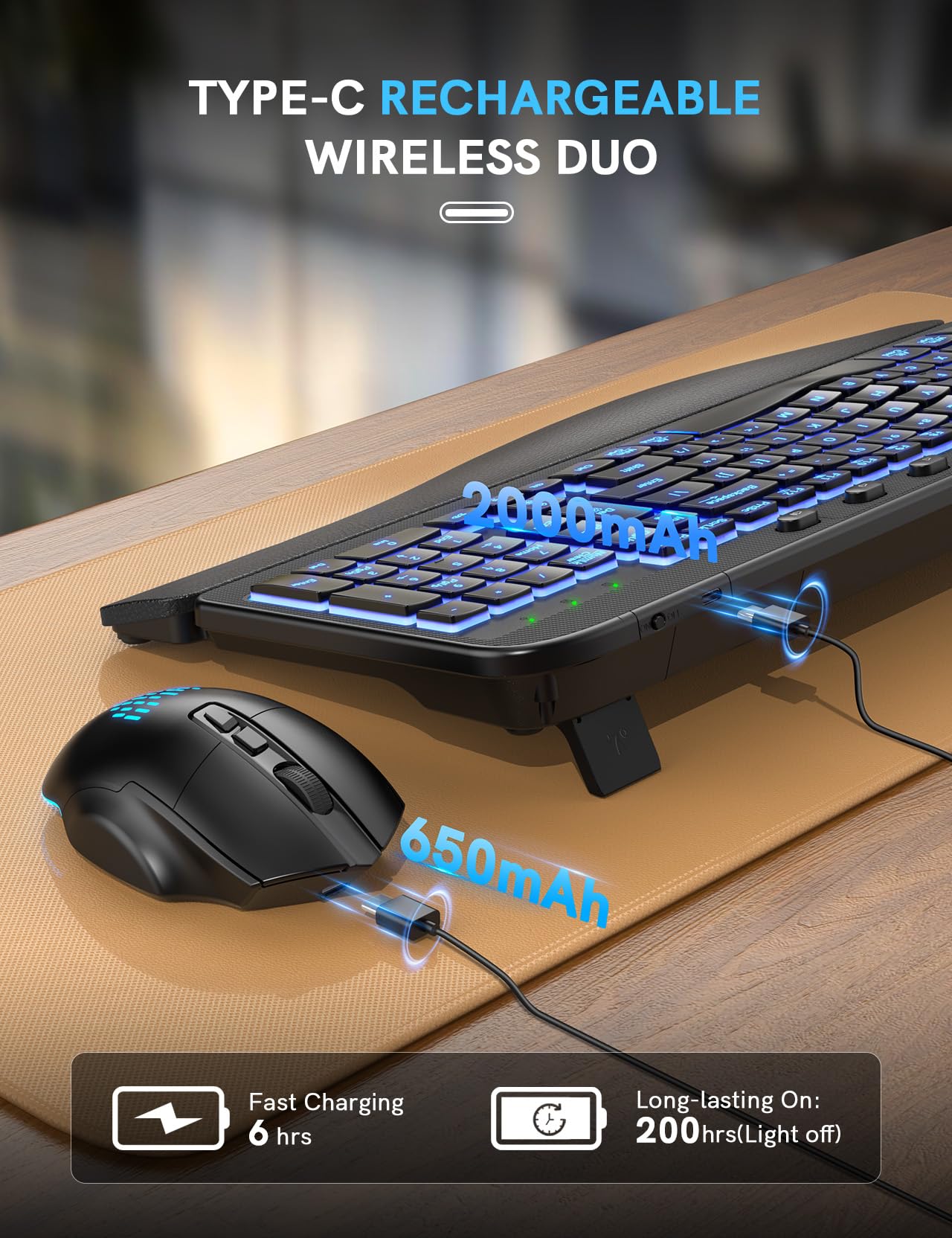 Mua Ergonomic Wireless Keyboard And Mouse Combo Wave Keyboard With Soft Leather Wrist Rest