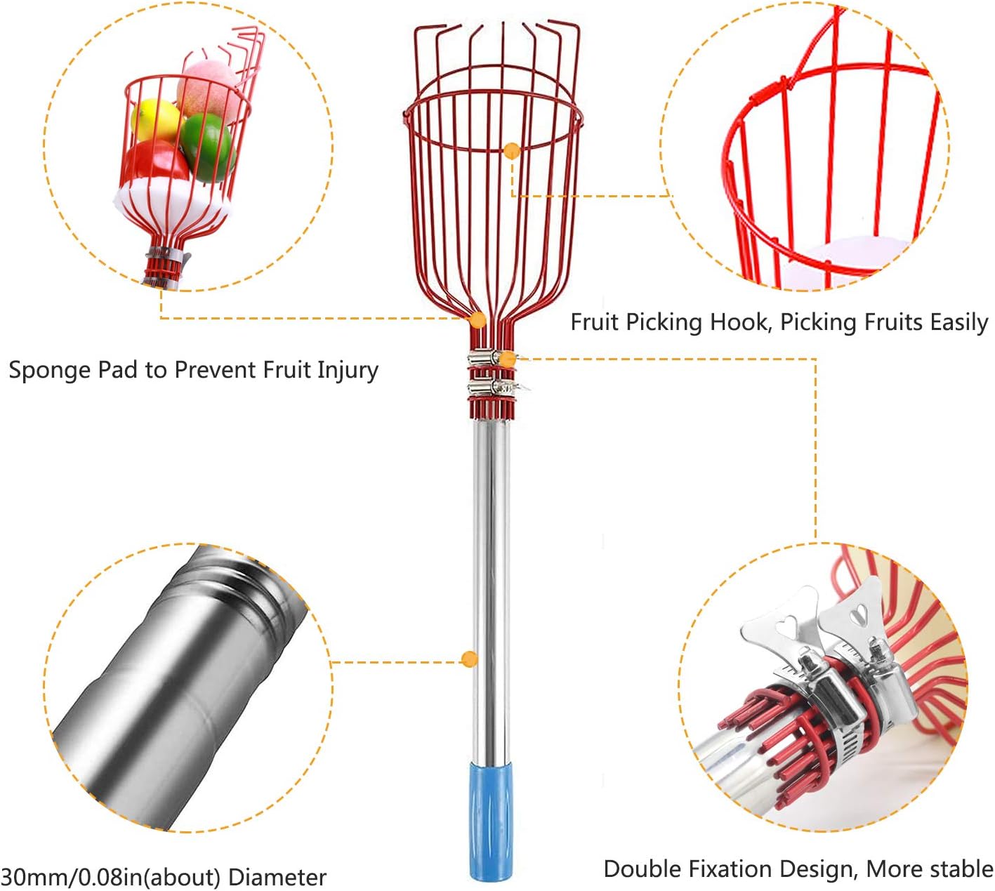 BOYO Fruit Picker Tool, 12 Foot Fruit Picker with Light Weight Aluminum ...