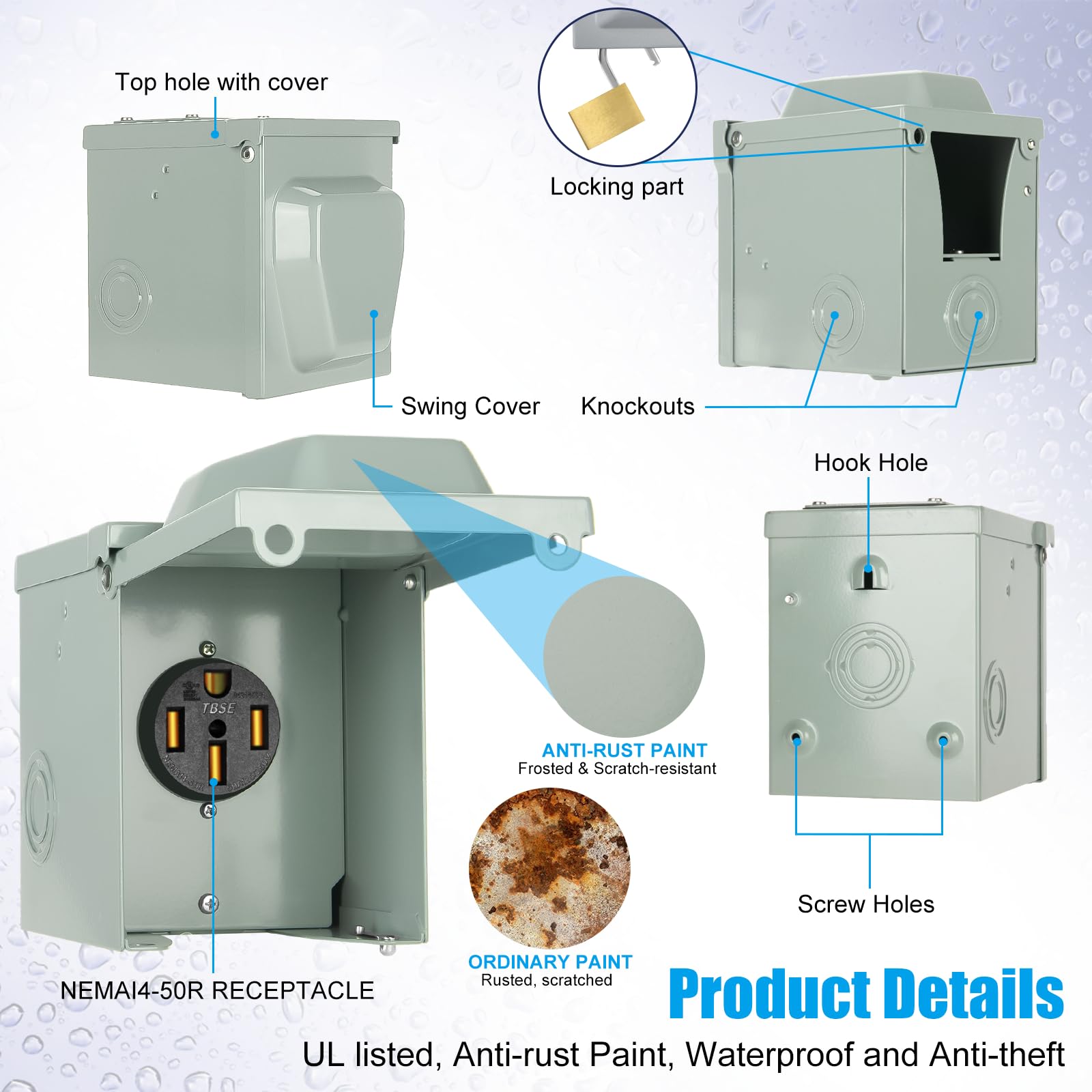 Mua 50 Amp RV Power Outlet Box, Nema 14-50R 125V/250V RV Outdoor Panel ...