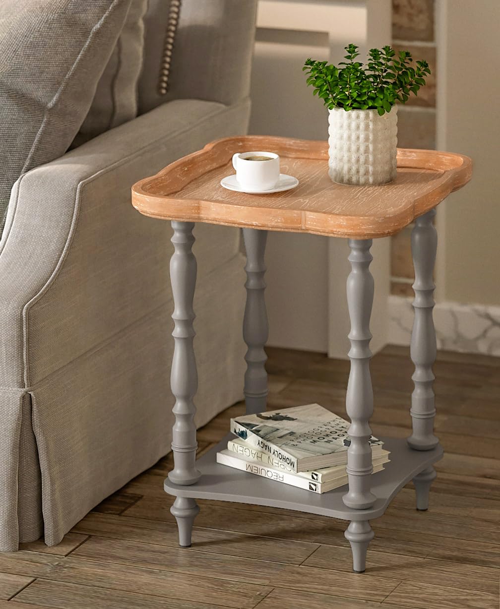 VONLUCE French Country End Table, 19'' Square Farmhouse Side Table ...
