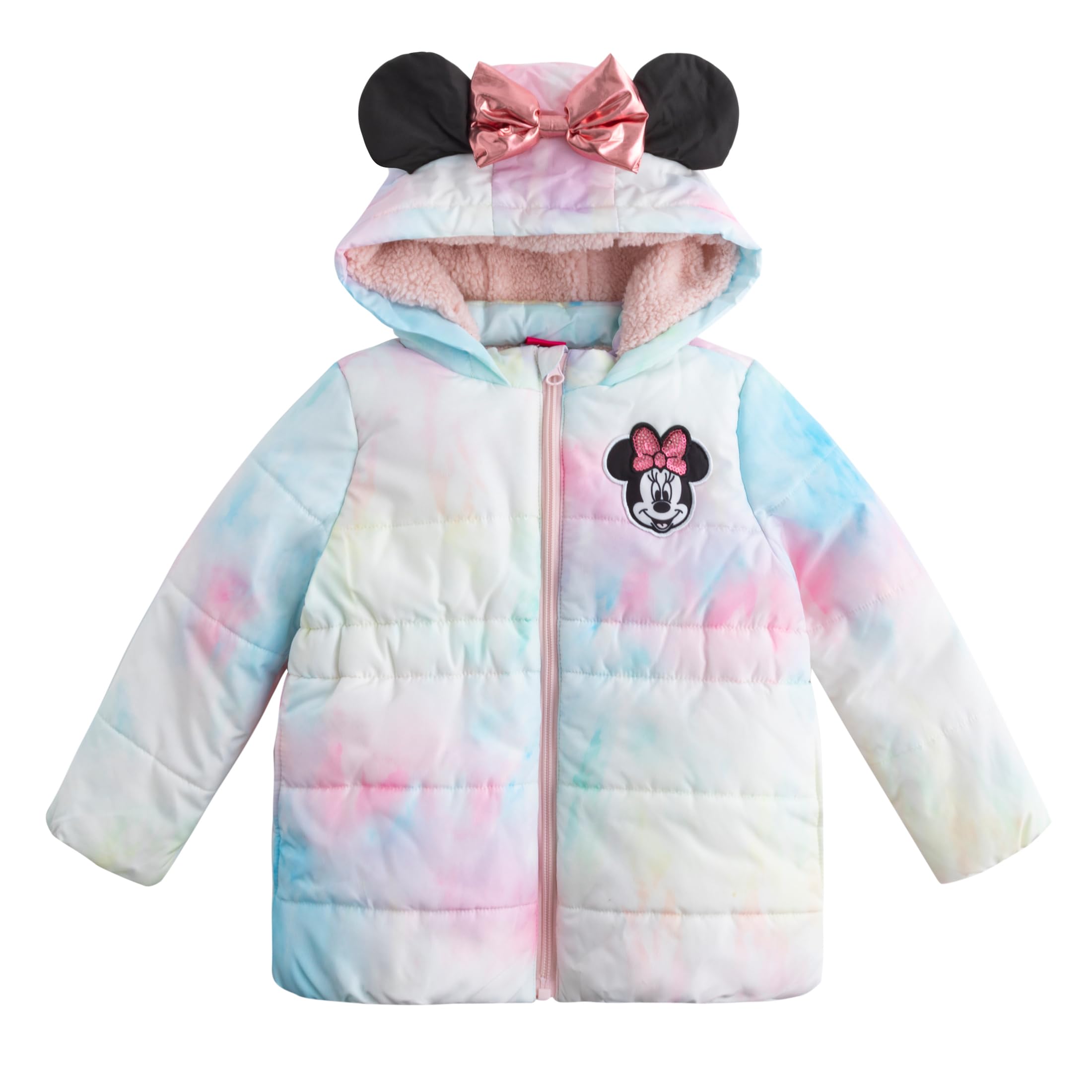 Disney Minnie Mouse Puffer Jacket for Girls, Zip Up Hooded Jacket with ...