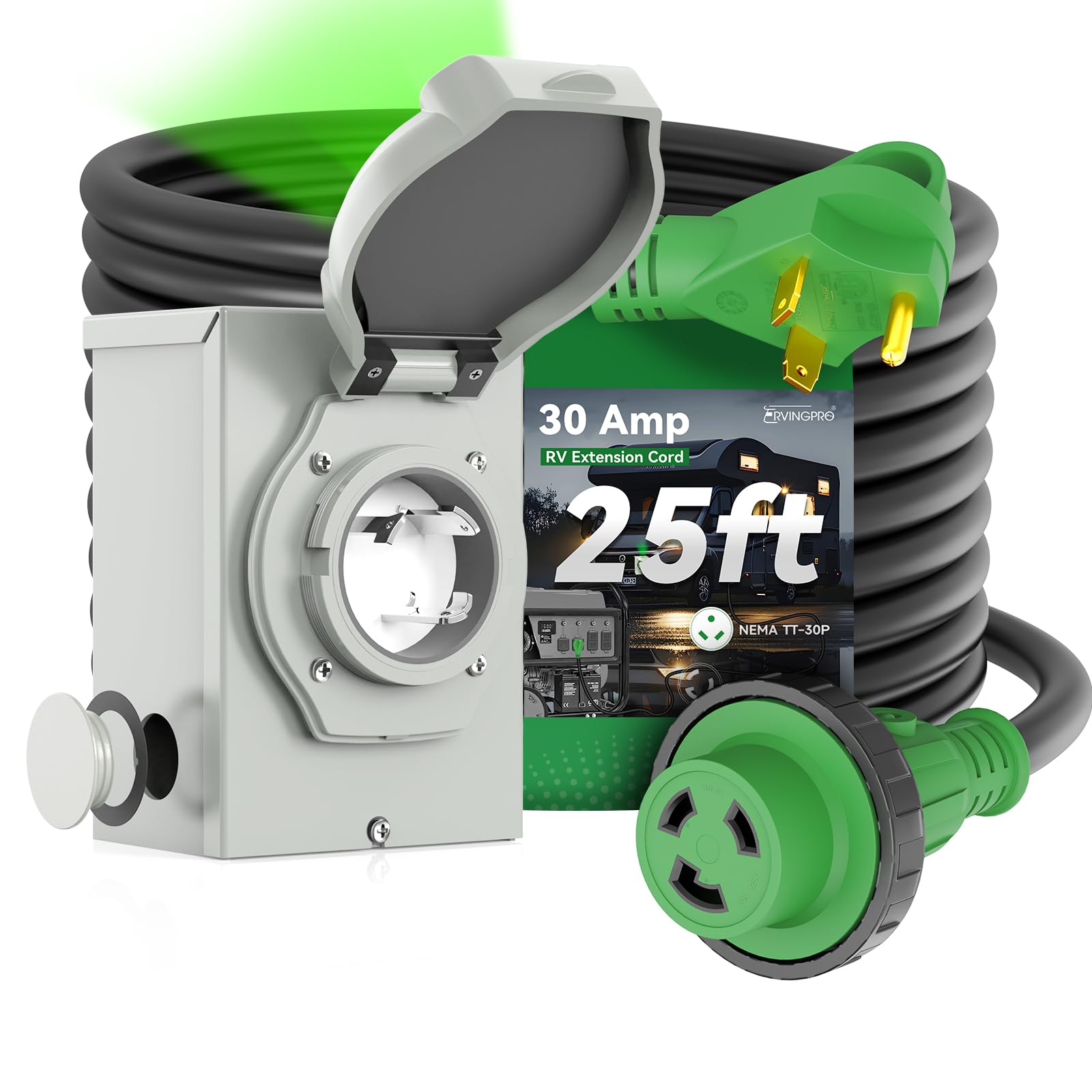 RVINGPRO Pre-Drilled 30 Amp Generator Inlet Box and 30 Amp RV Extension ...