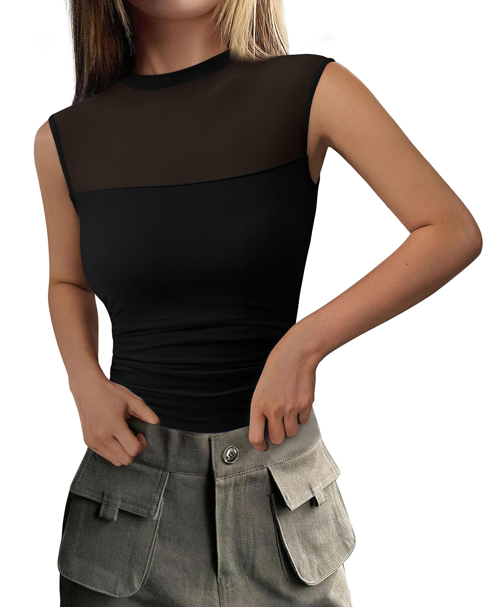 PRETTYGARDEN Women's Summer Sheer Mesh Tank Tops 2025 Trendy Casual ...