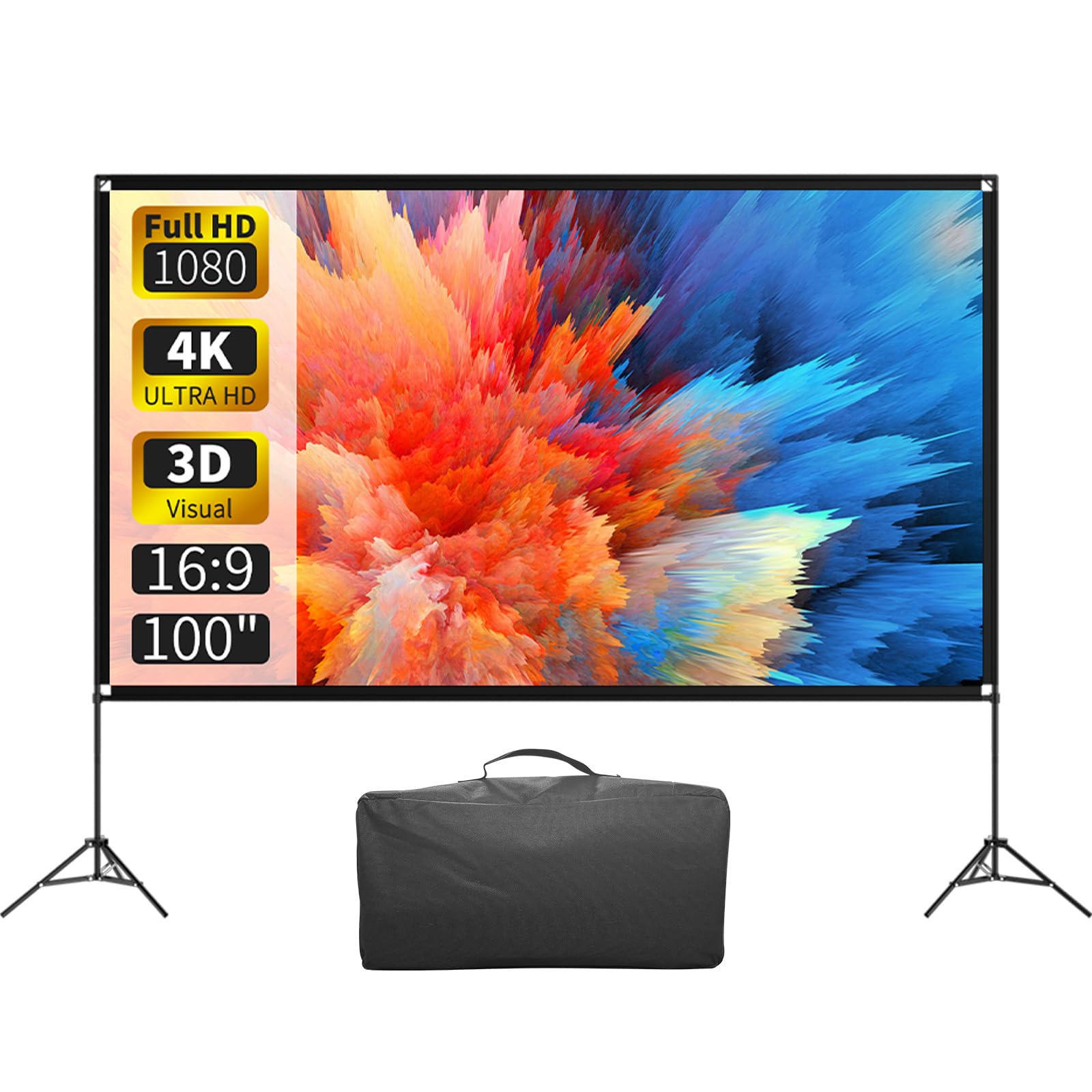 VISULAPEX Projector Screen with Stand 100 Inch, 16:9 4K HD Portable ...