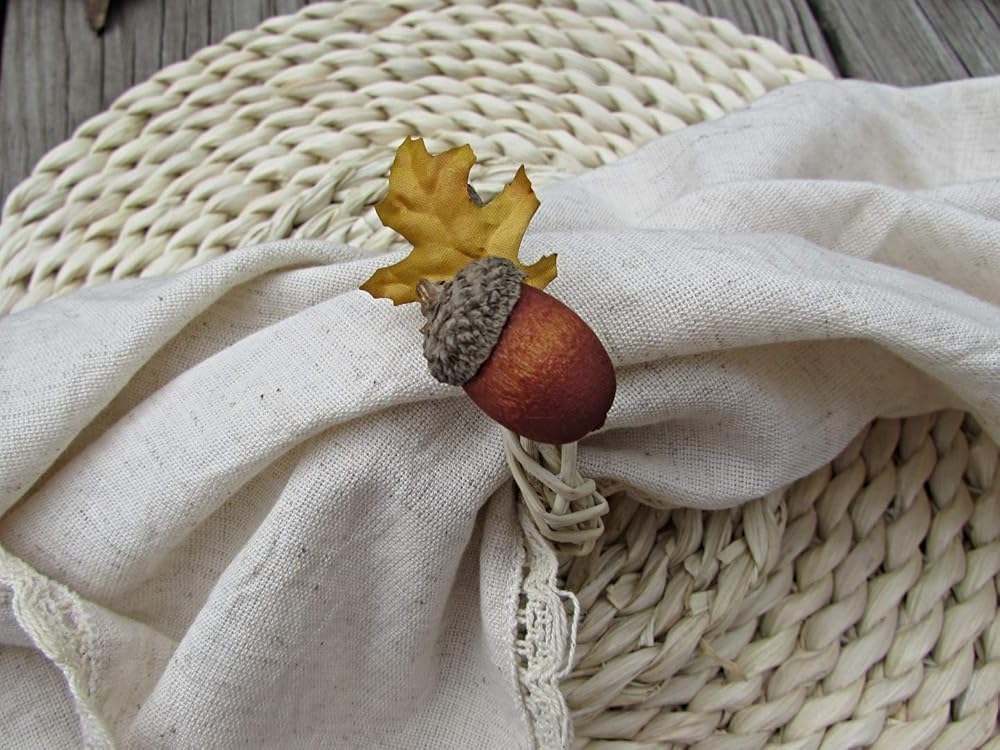 Amazon.com: Fall Acorn & Oak Leaf Napkin Ring Holders- Autumn Kitchen ...