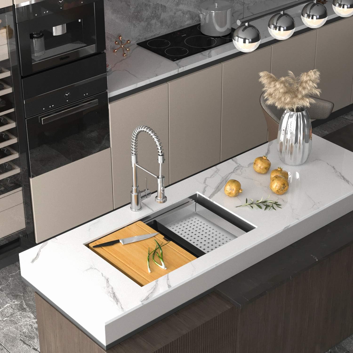 KORVO Workstation Ledge Kitchen Sink, Handmade with 16 Gauge SUS304 ...
