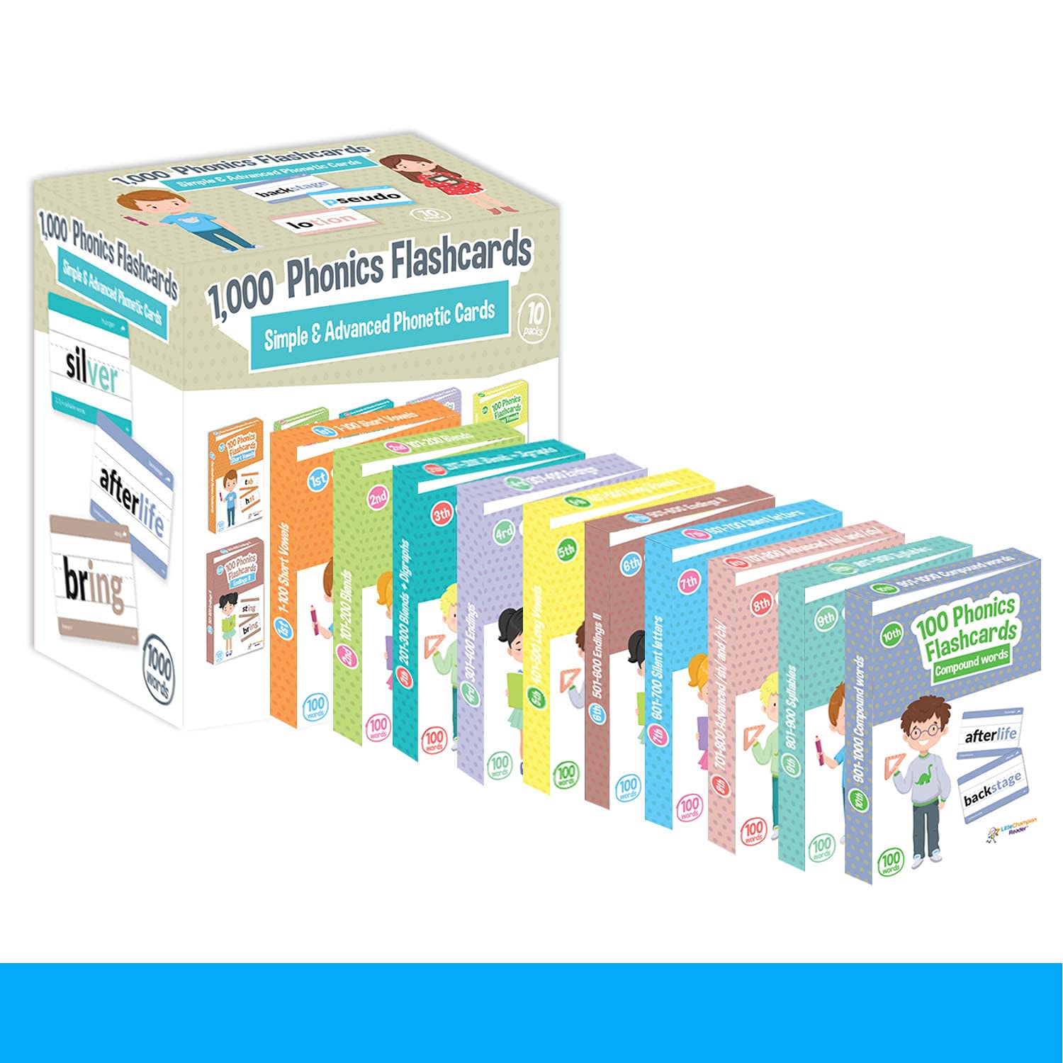 Mua 1000 Phonics Flash Cards 10-Pack - Short CVC, Long Vowel, Blends, Digraph, Word Ending ...