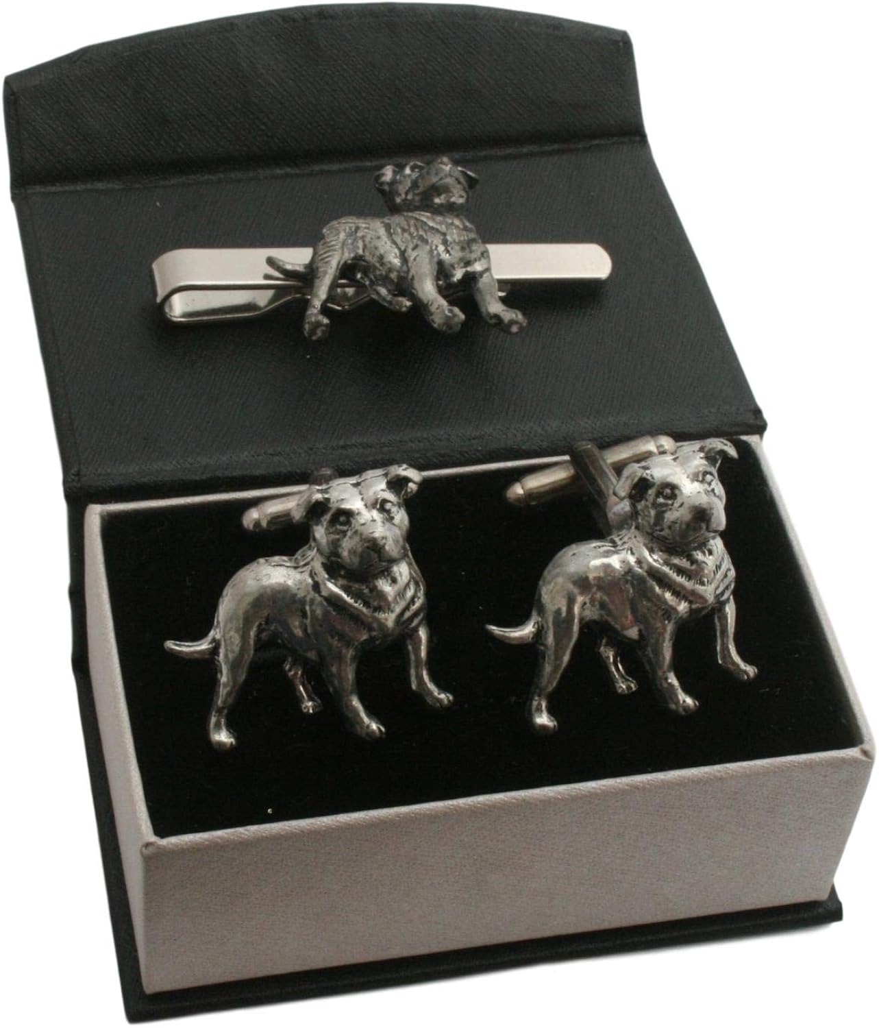Staffy Dog Cufflinks and Tie Bar Slide Gift Boxed Set 345 – BigaMart
