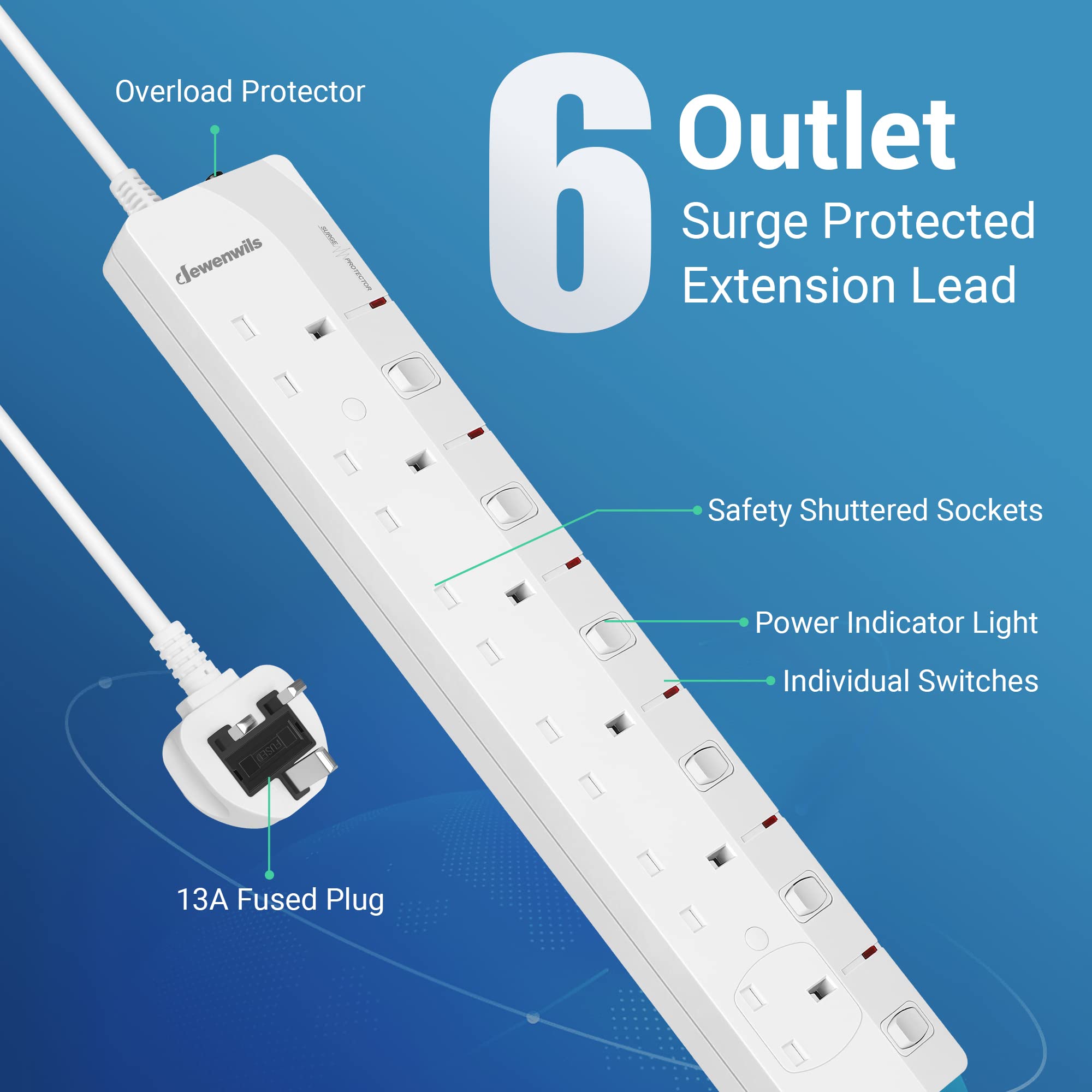Mua DEWENWILS 6 Way Surge Protected Extension Lead with Individual ...