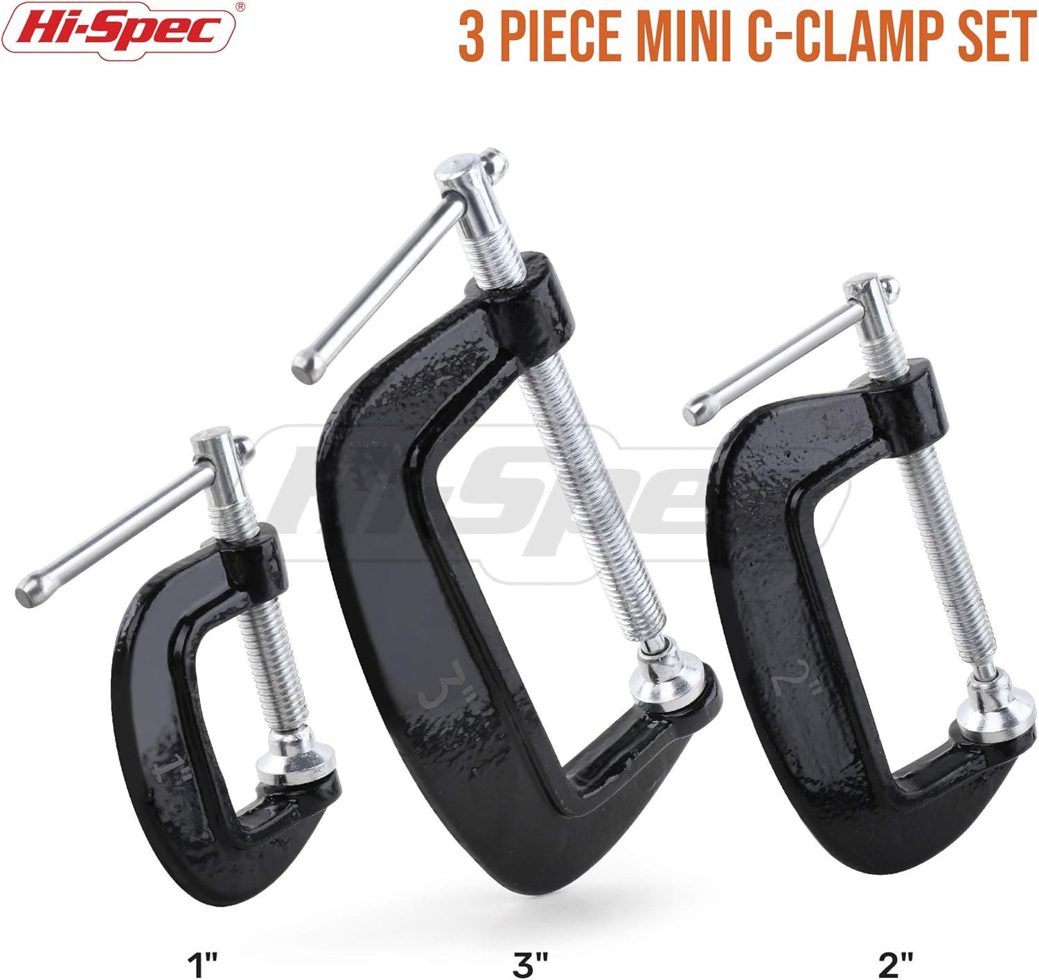 Hi-Spec 3 Piece Mini C-Clamp Set. 25, 50 & 75mm (1,2 & 3”) Wide Jaw ...