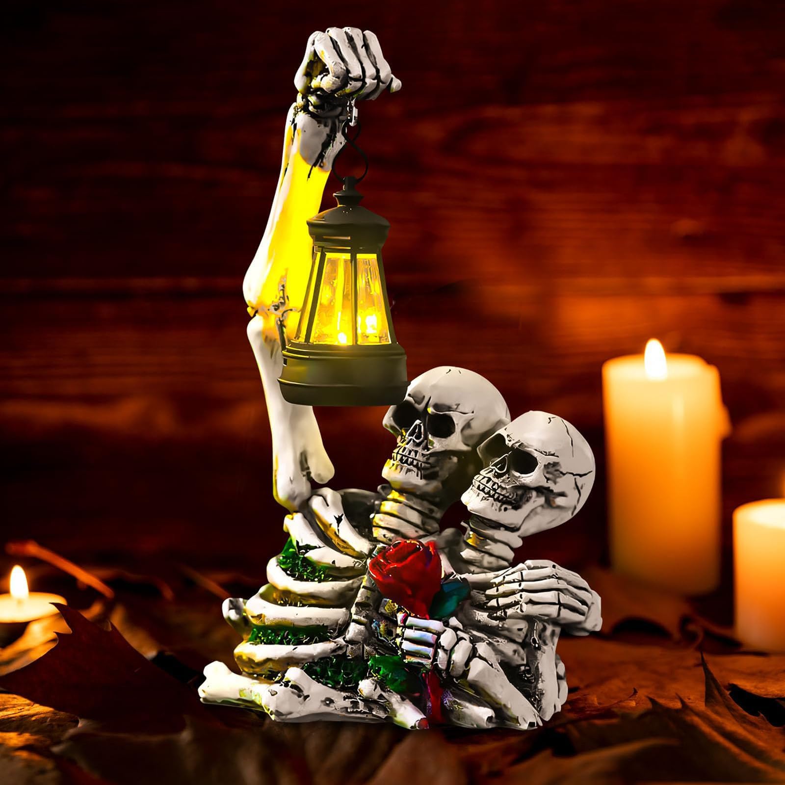 BomKra Halloween Decorations Skeleton Garden Statue with Solar Lantern ...