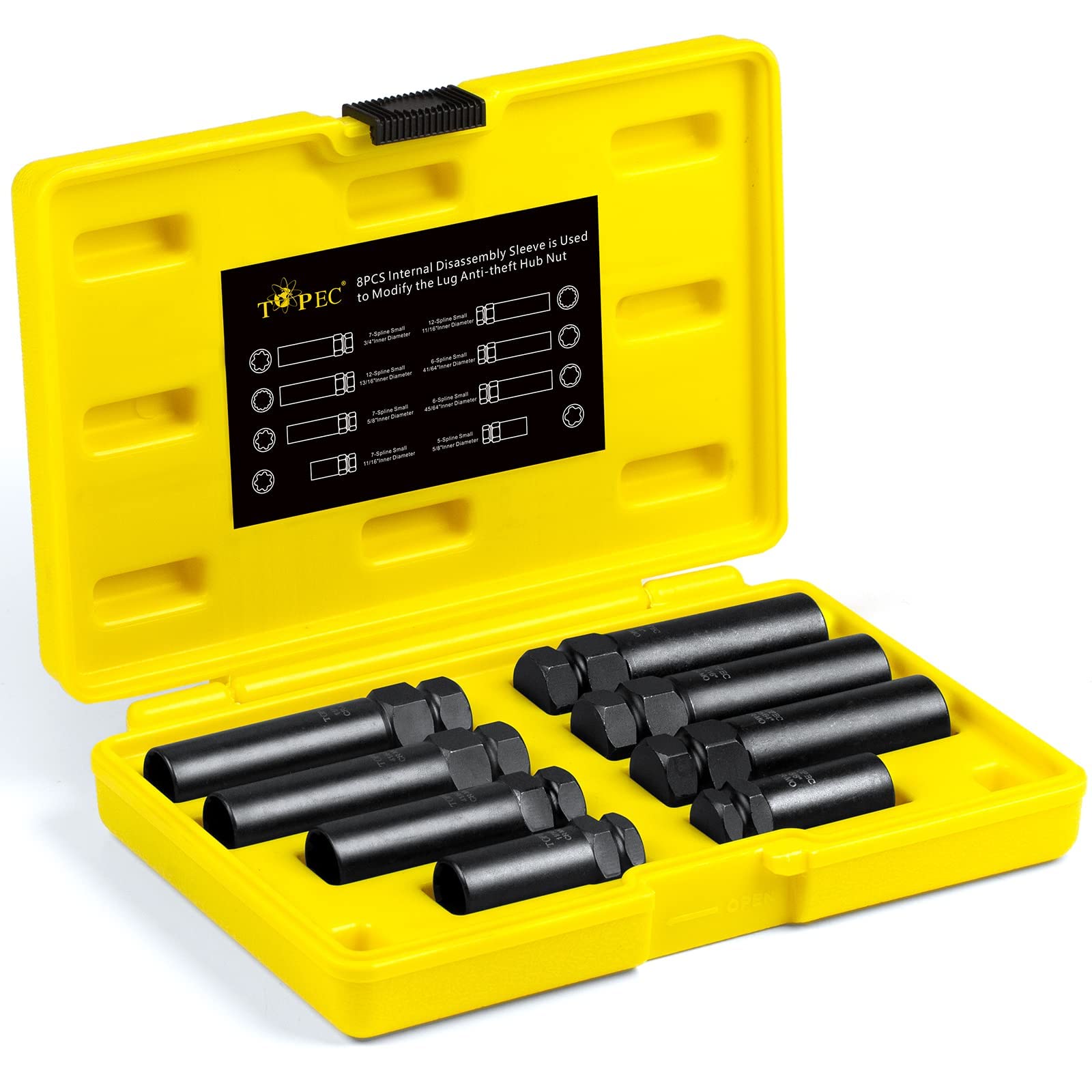 Topec 8Pcs Spline Lug Nut Socket Set | 5, 6, 7, 12 Spline Locking Lug ...