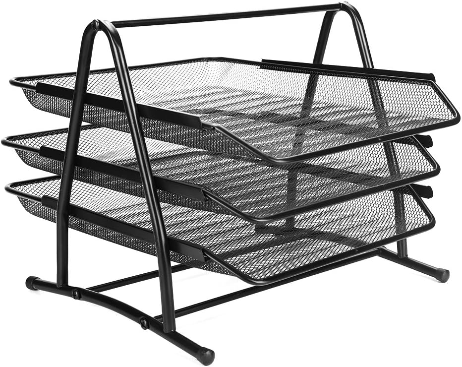 Mesh Desk Organiser 3 Tier Office Filing Tray Holder A4 Desk Tidy Paper ...