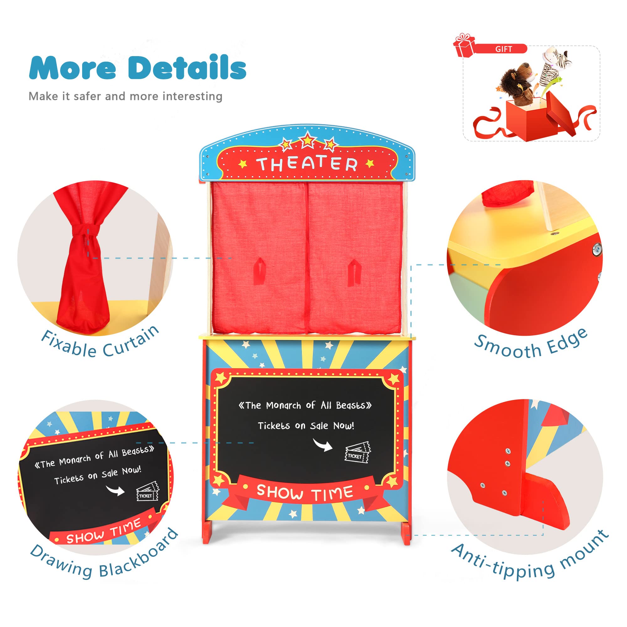 Mua Wooden Puppet Theater Bonus 2 Hand Puppet, Double-Sided Lemonade ...
