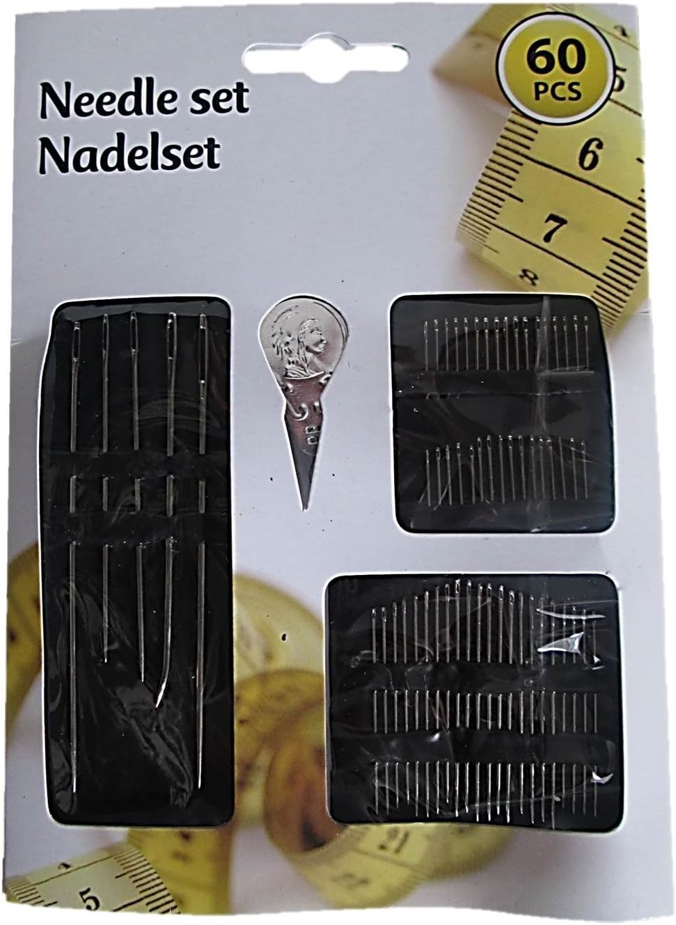 60 PIECE ASSORTED SEWING NEEDLE SET inc cotton threader: Amazon.co.uk ...