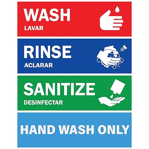 ASSURED SIGNS Wash Rinse Sanitize Sink Labels - 2.75" x 9" - Also ...
