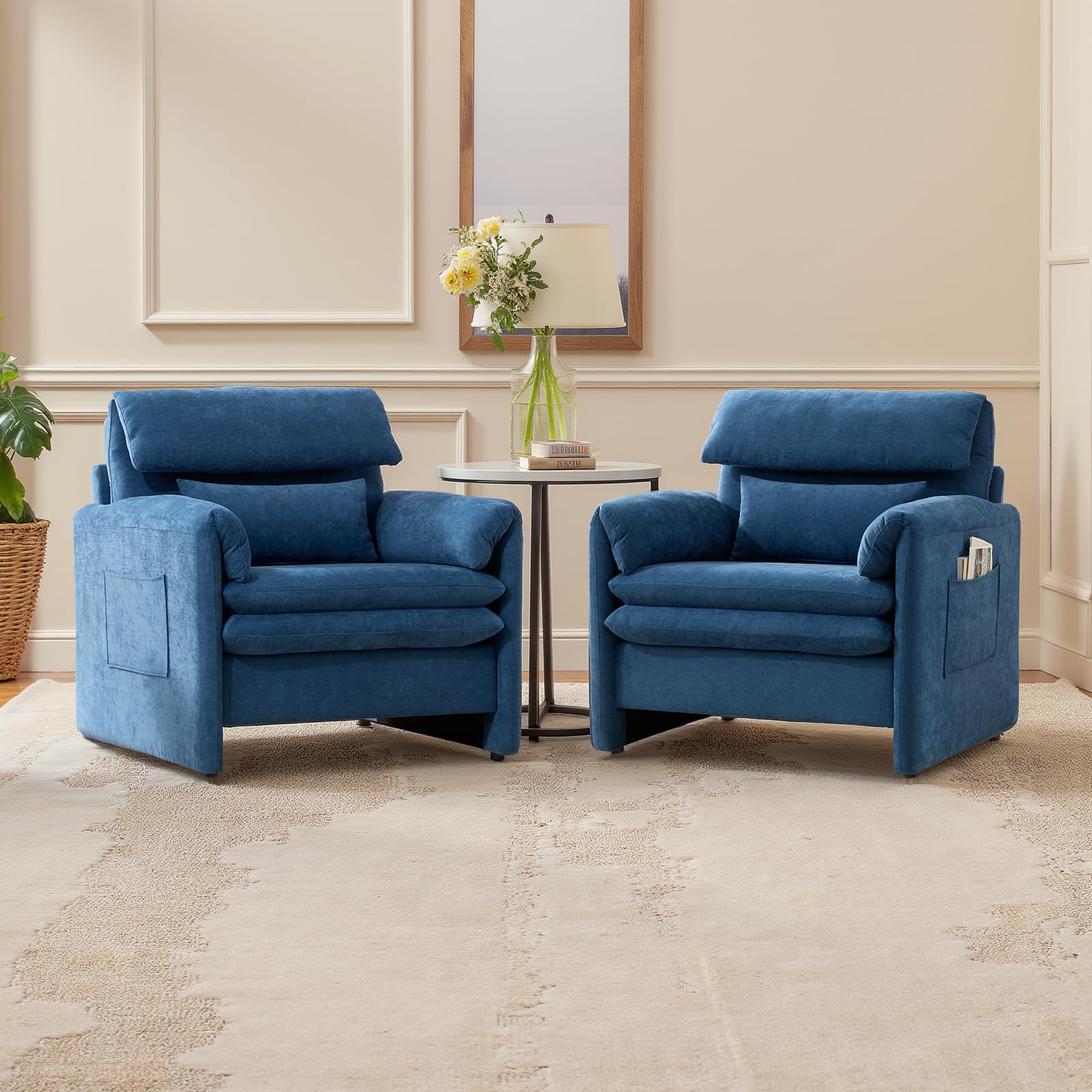 Accent Chairs Set of 2, Oversized Wide Comfy Reading Chair with Pillow ...