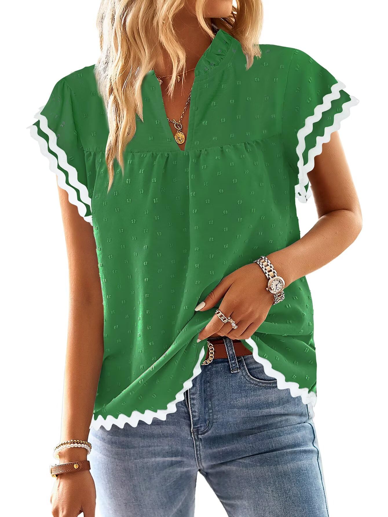 Falechay Summer Tops Cute Bohemian Swiss Dot Womens Shirts Tunic Top ...