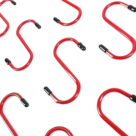 10x Large Coated S Hooks - 100mm Red Plastic Coated Hanging Hooks with ...