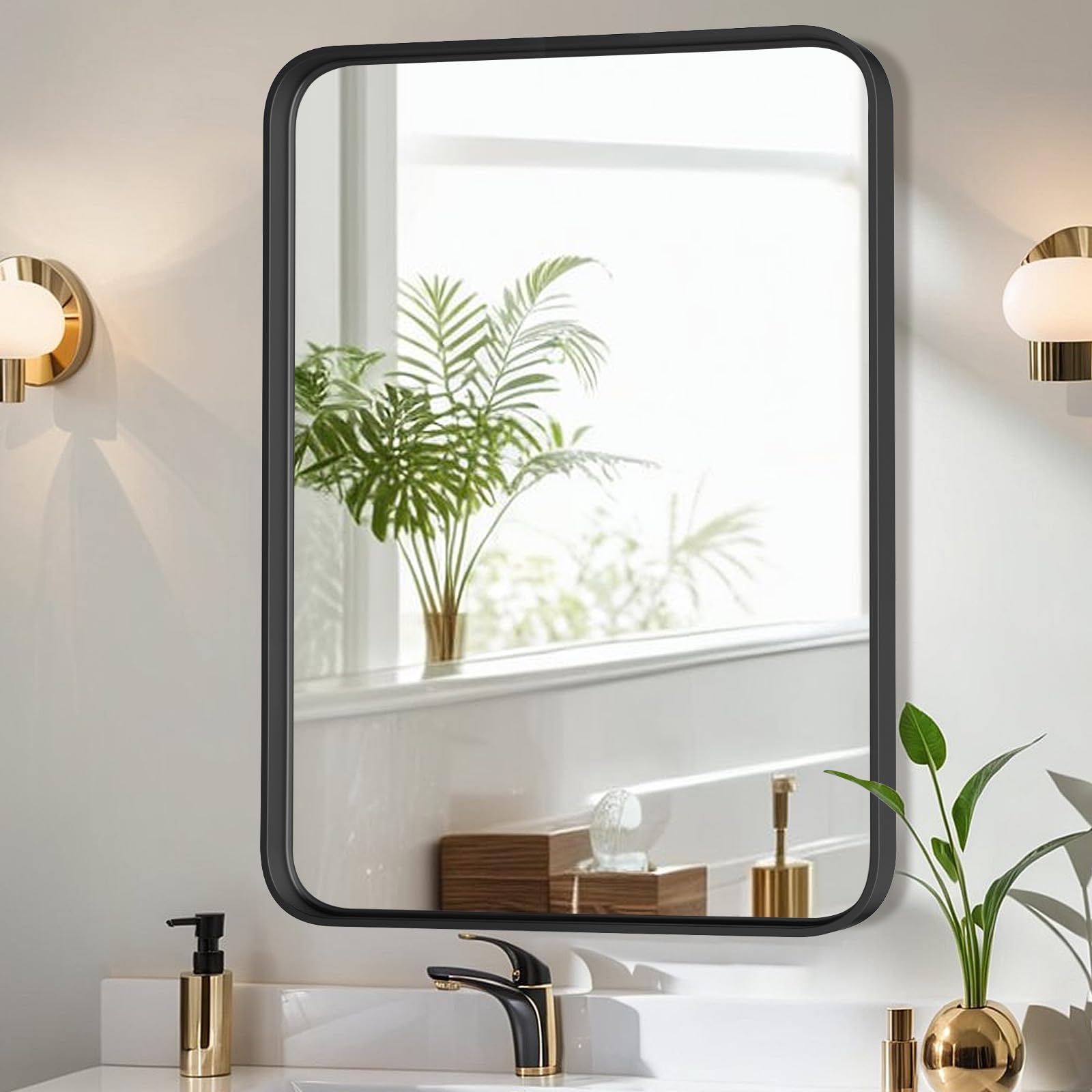 Bathroom Mirror for Wall, 60x90 Inch Rounded Rectangle Mirror, Black ...