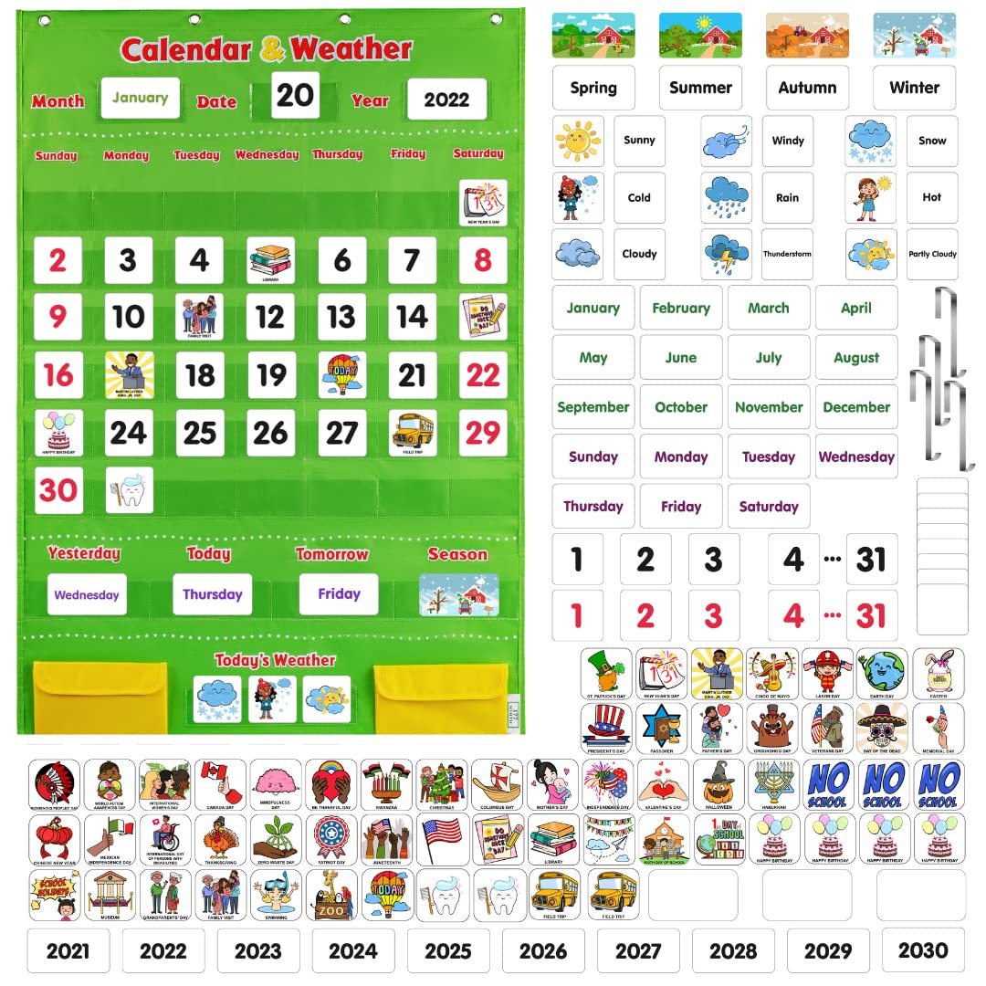 Mua Calendar and Weather Pocket Chart - Includes 4 Exclusive Posters ...