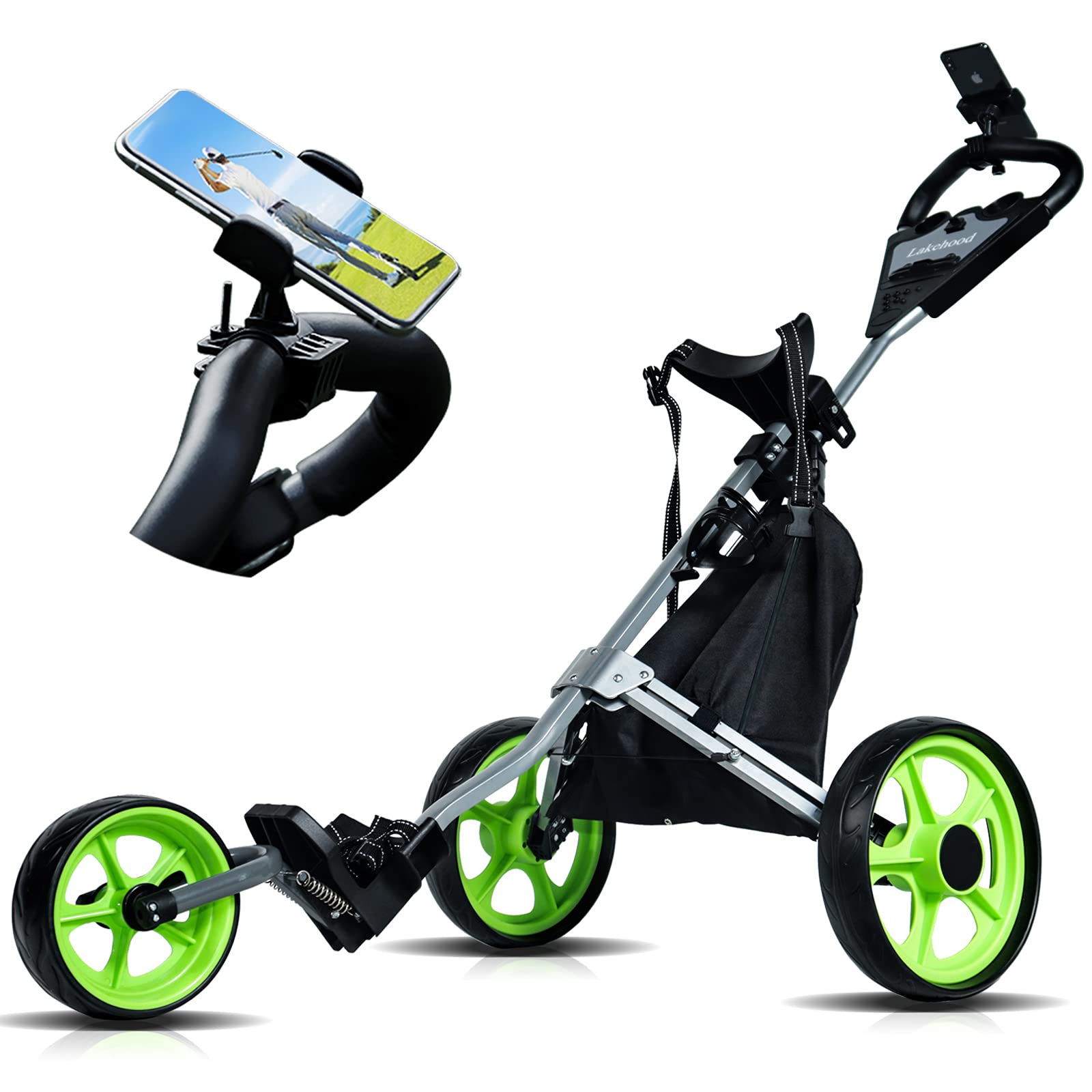 Lakehood Golf Push Cart, Golf Pull Cart for Golf Clubs and Golf Bag ...