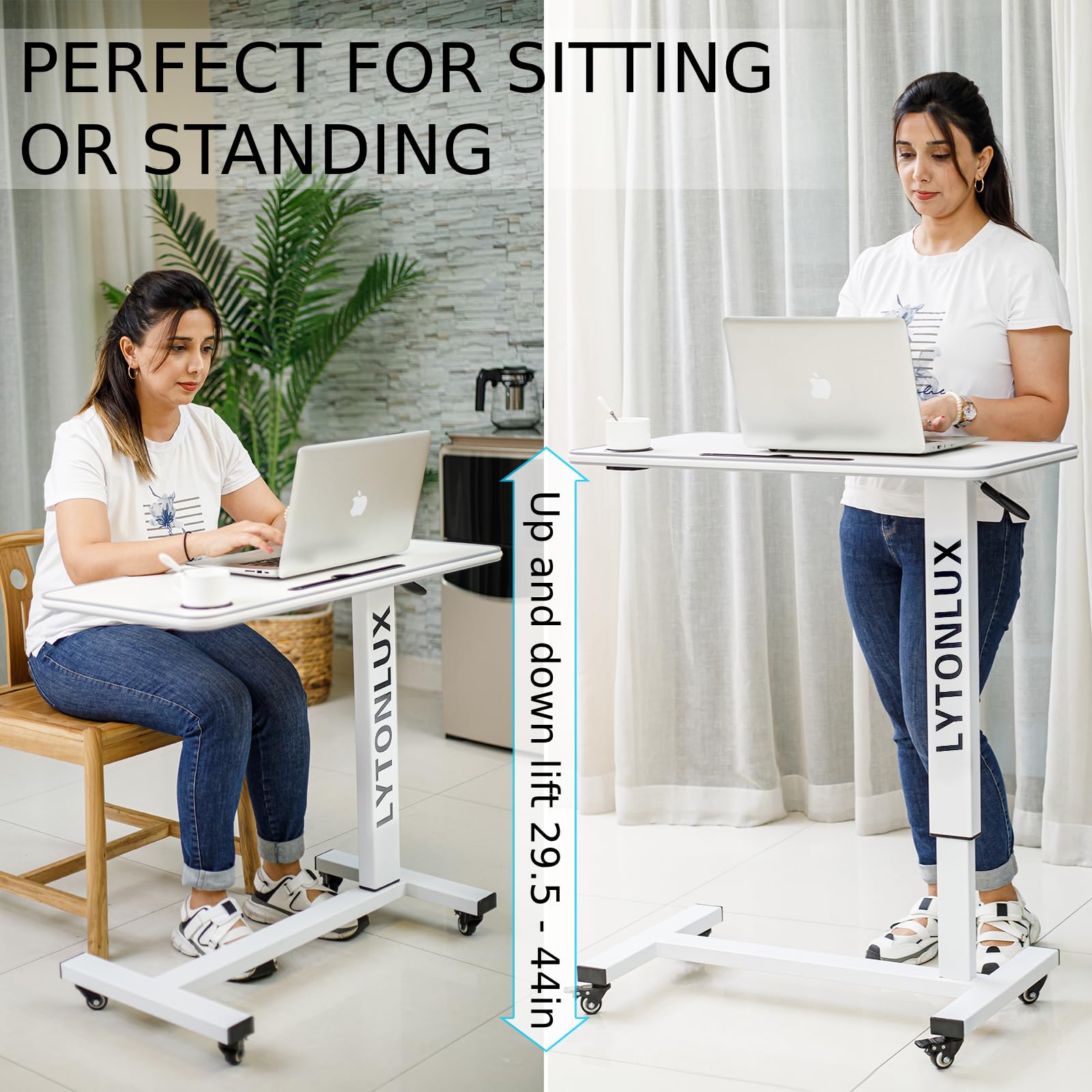 Overbed Table With Wheels, Fully Adjustable Pneumatic Work From Home ...