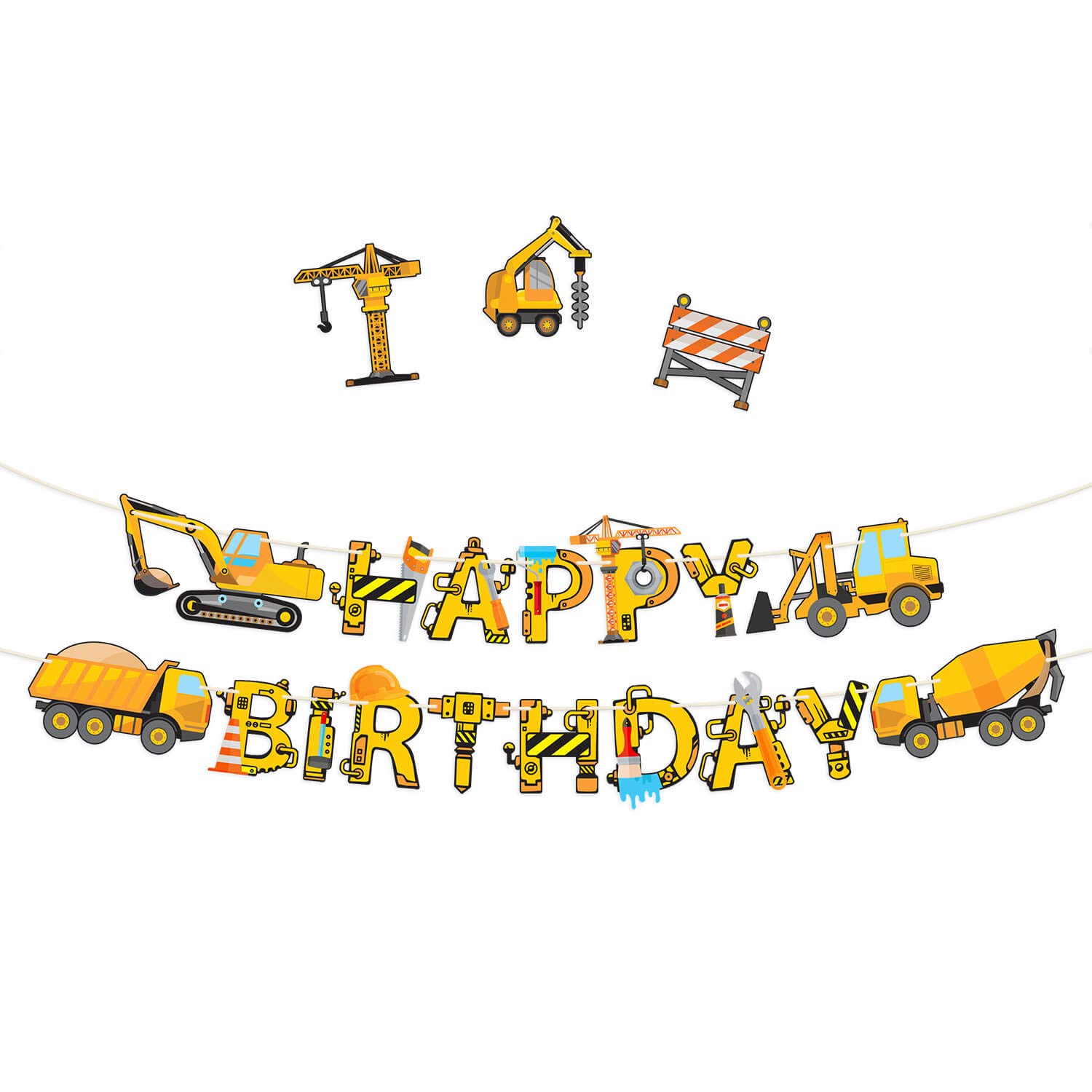 Construction Birthday Party Supplies Banner - Premium Pre-Assembled ...