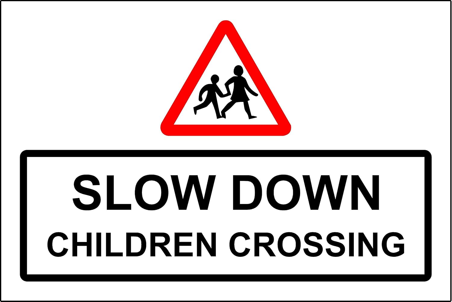 Slow down children crossing sign - 1.2mm rigid plastic 300mm x 200mm ...