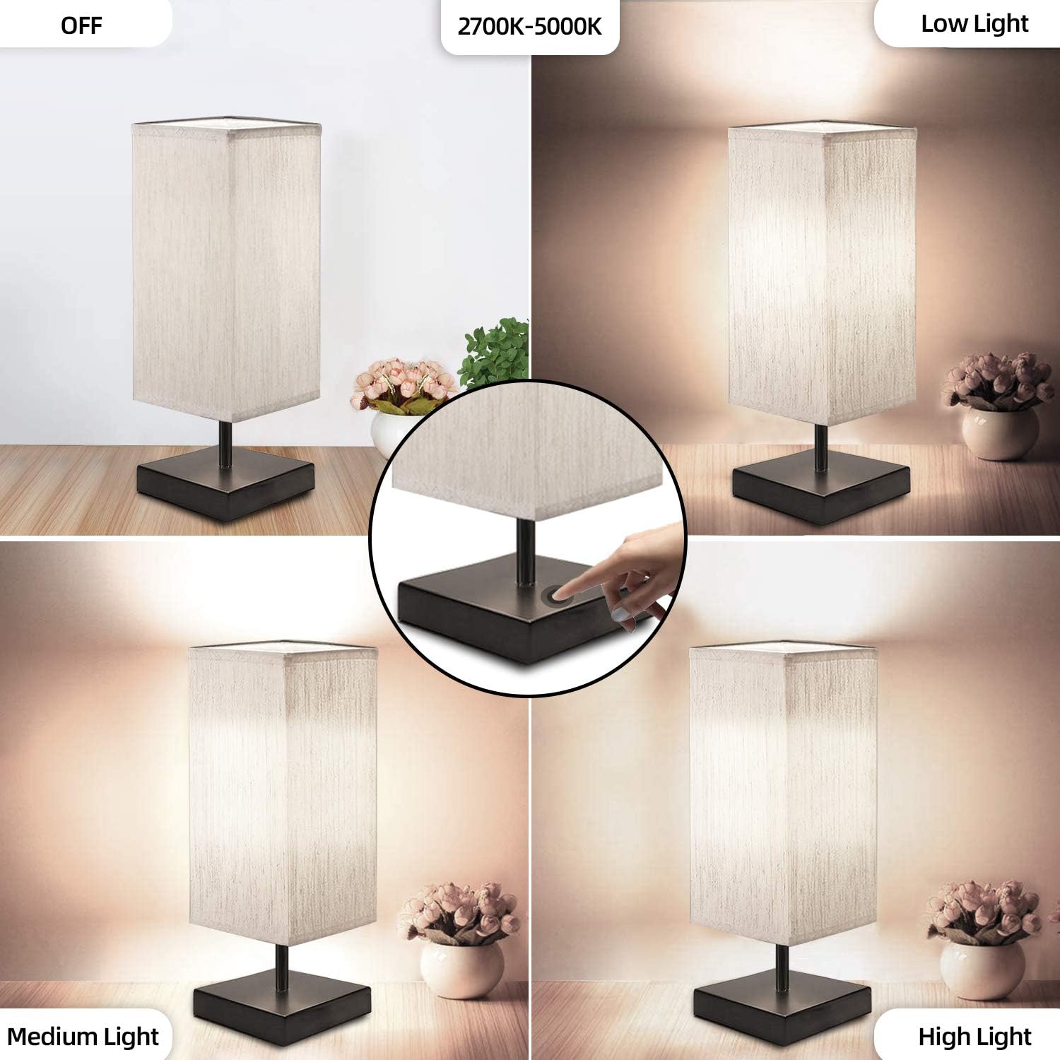 2 Pack Bedside Table Lamp, Yuusei Touch Control LED Nightstand Lamp ...