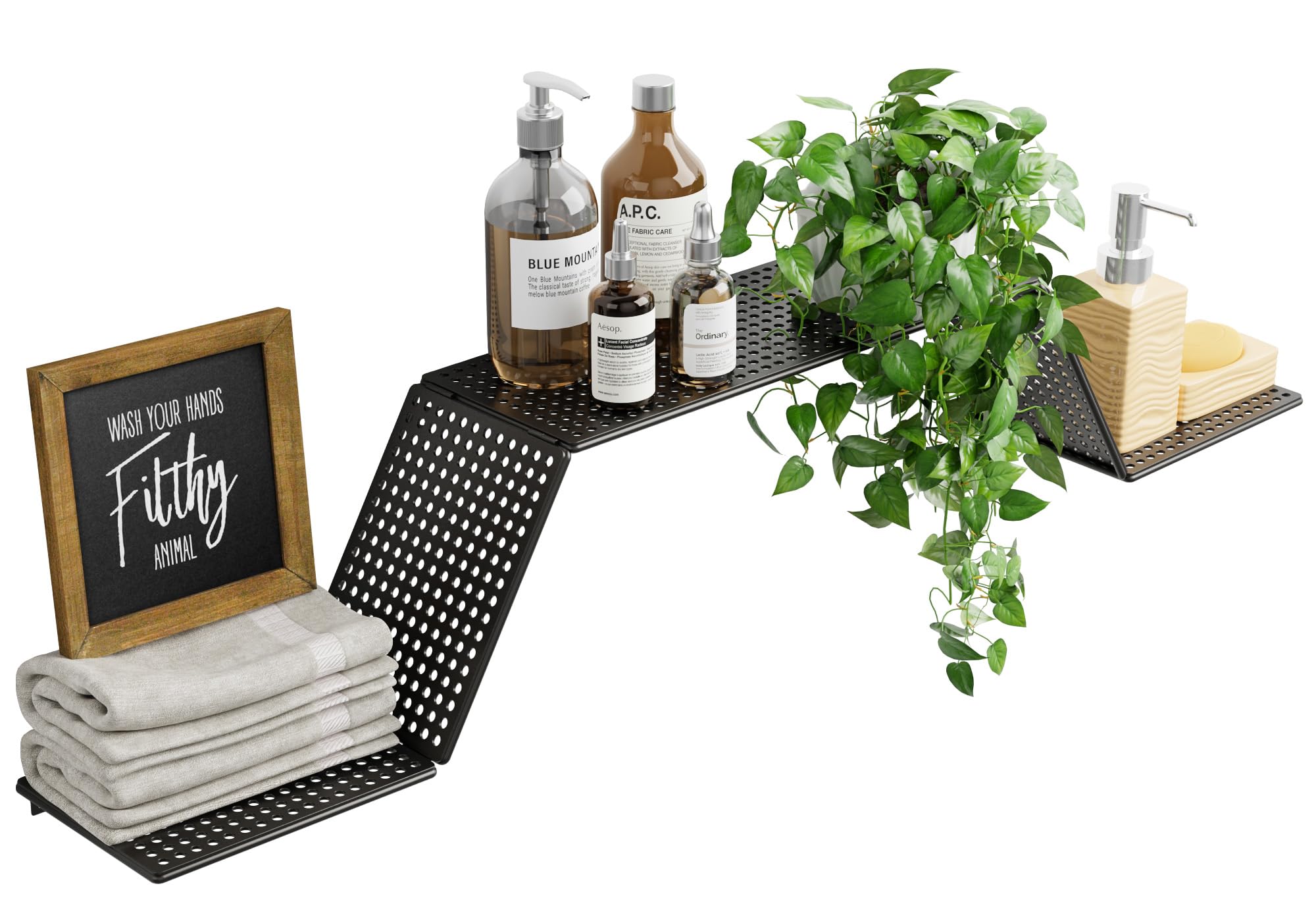 MVPSONAG Black Adjustable Floating Metal Wall Shelf, Foldable Shelves ...