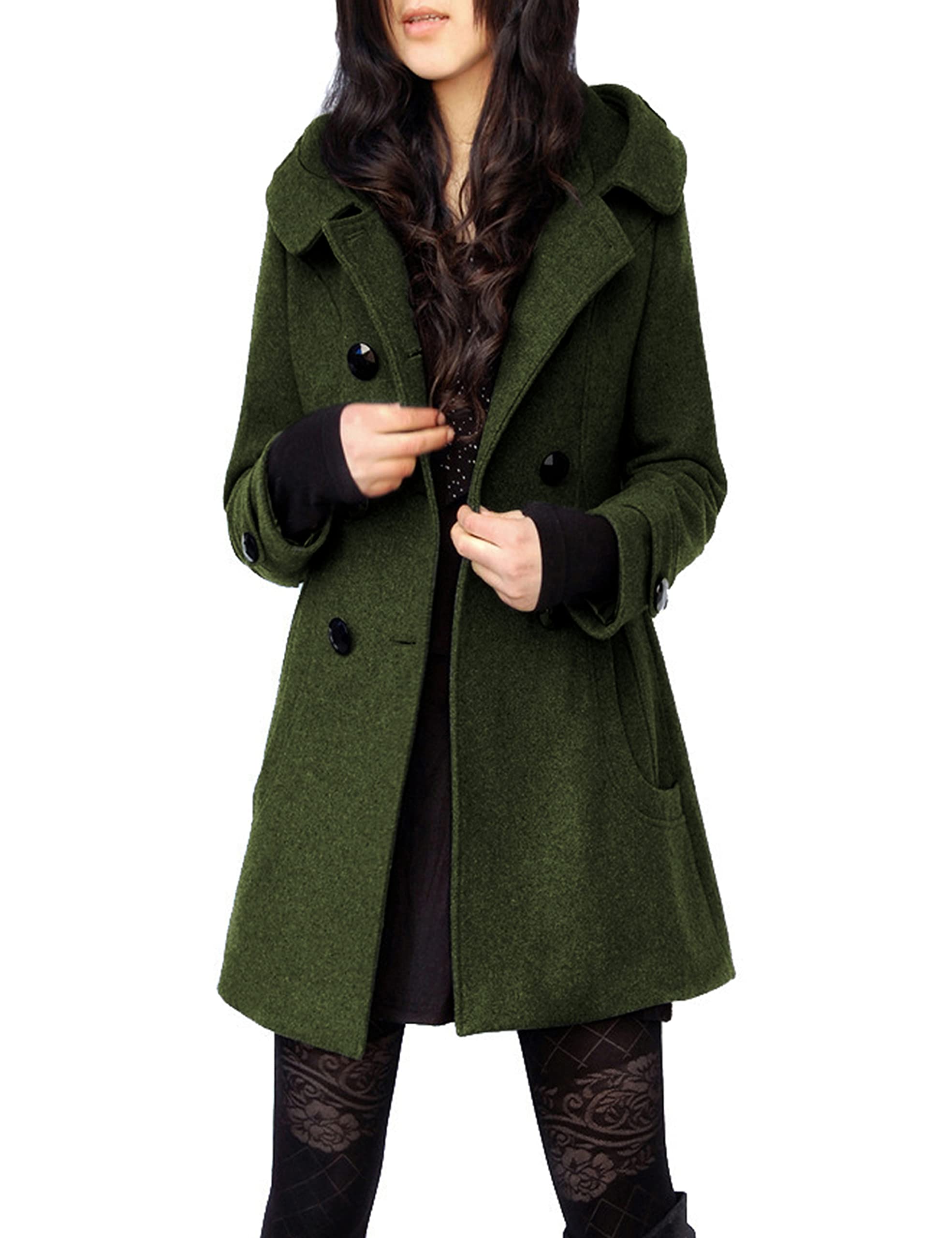 Tanming Women's Warm Double Breasted Wool Pea Coat Trench Coat Jacket ...