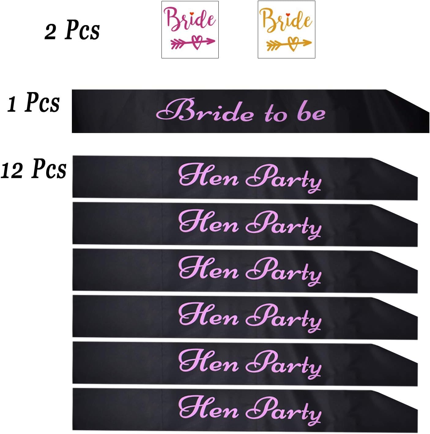 15 Pack Hen Night Sashes Set, Pink Bride To Be Sash + Hen Party Sashes ...