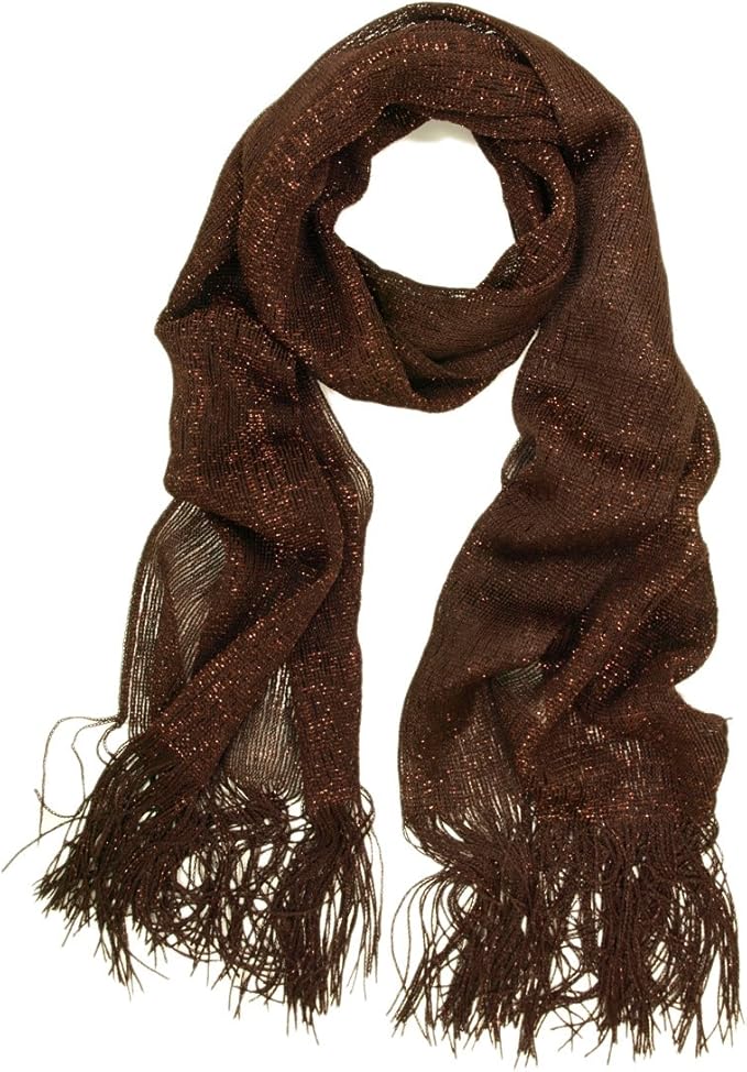 Premium Solid Color Glitter Metallic Mesh Scarf - Brown at Amazon Women ...