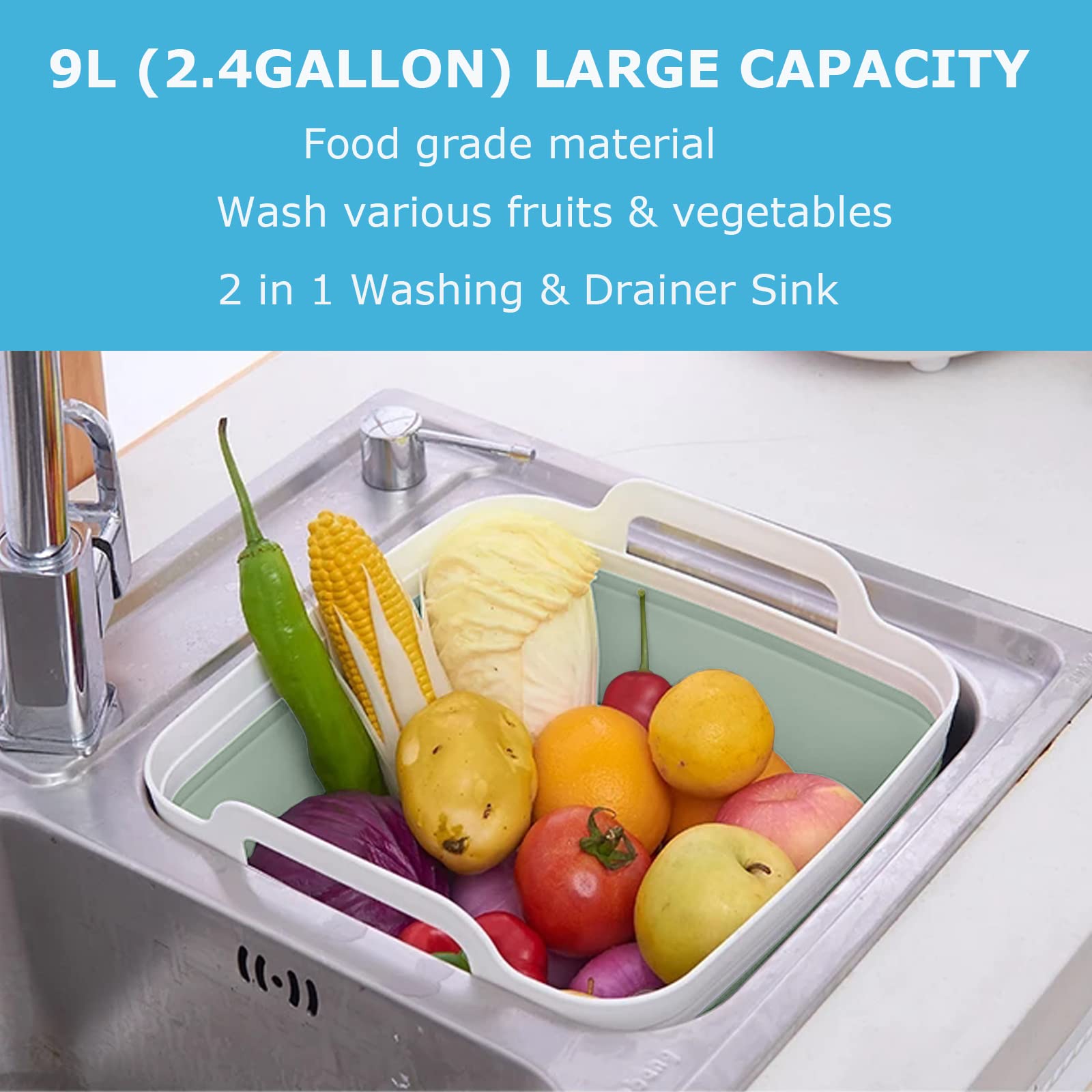 Collapsible Wash Basin 9L, Foldable Dish Tub With Drain Plug, Portable ...