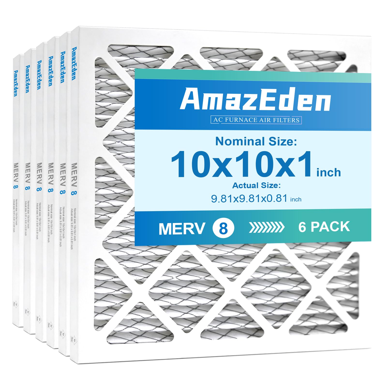 AmazEden 10x10x1 AC Furnace Air Filter (6-Pack) MERV 8 MPR 600 & FPR 5 ...