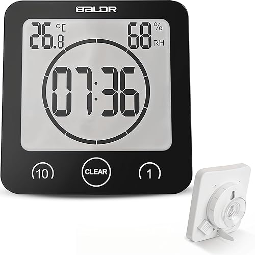 BALDR Digital Shower Clock with Timer - Black - Water-Resistant Shower ...