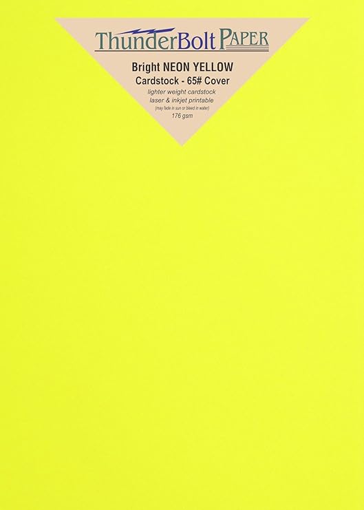 Amazon.com : 100 Bright Neon Yellow Fluorescent Color Cardstock - 5.5 ...