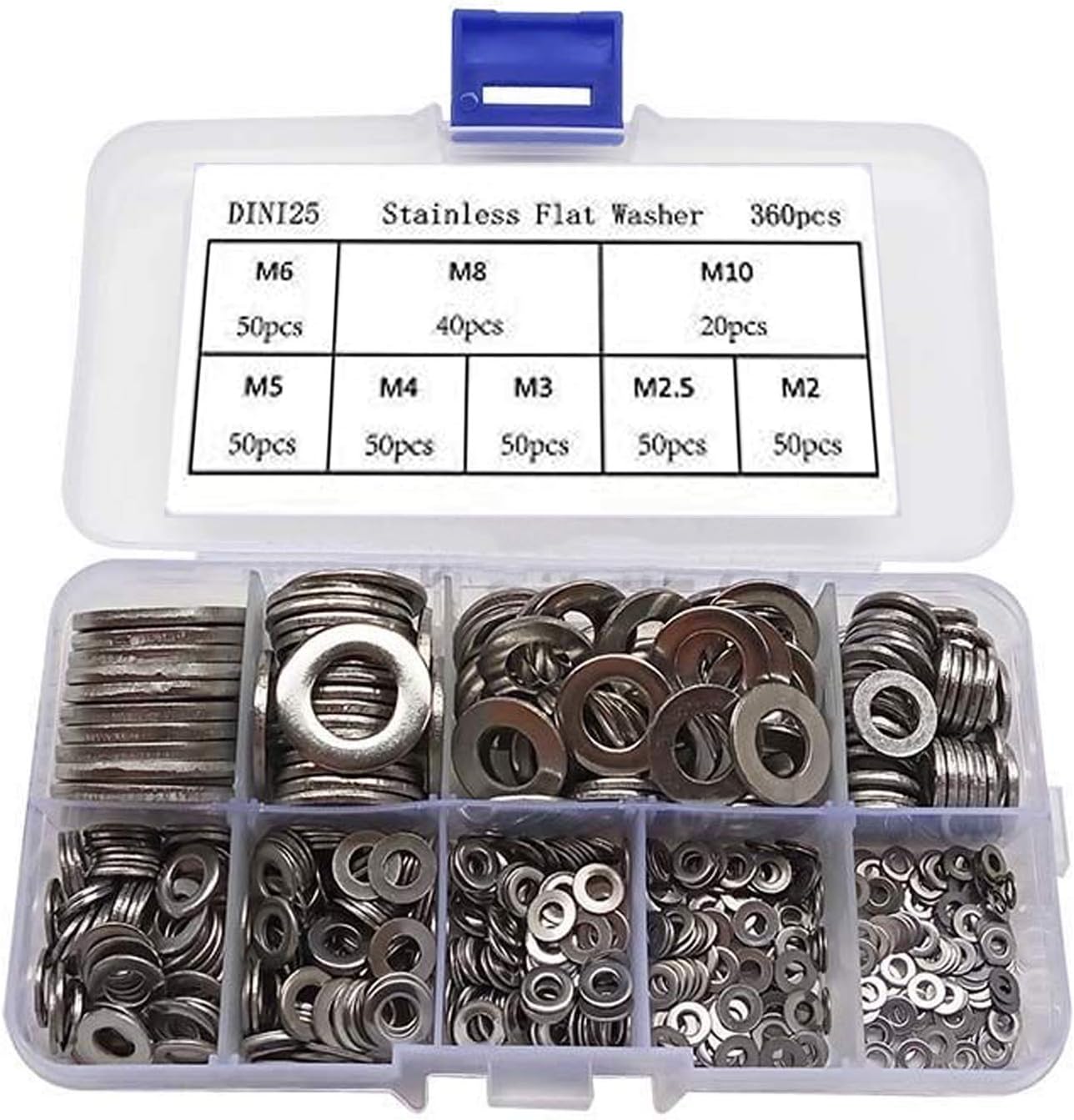 Flat Washer, 360pcs Assorted Flat Washers M2 M2.5 M3 M4 M5 M6 M8 M10 ...