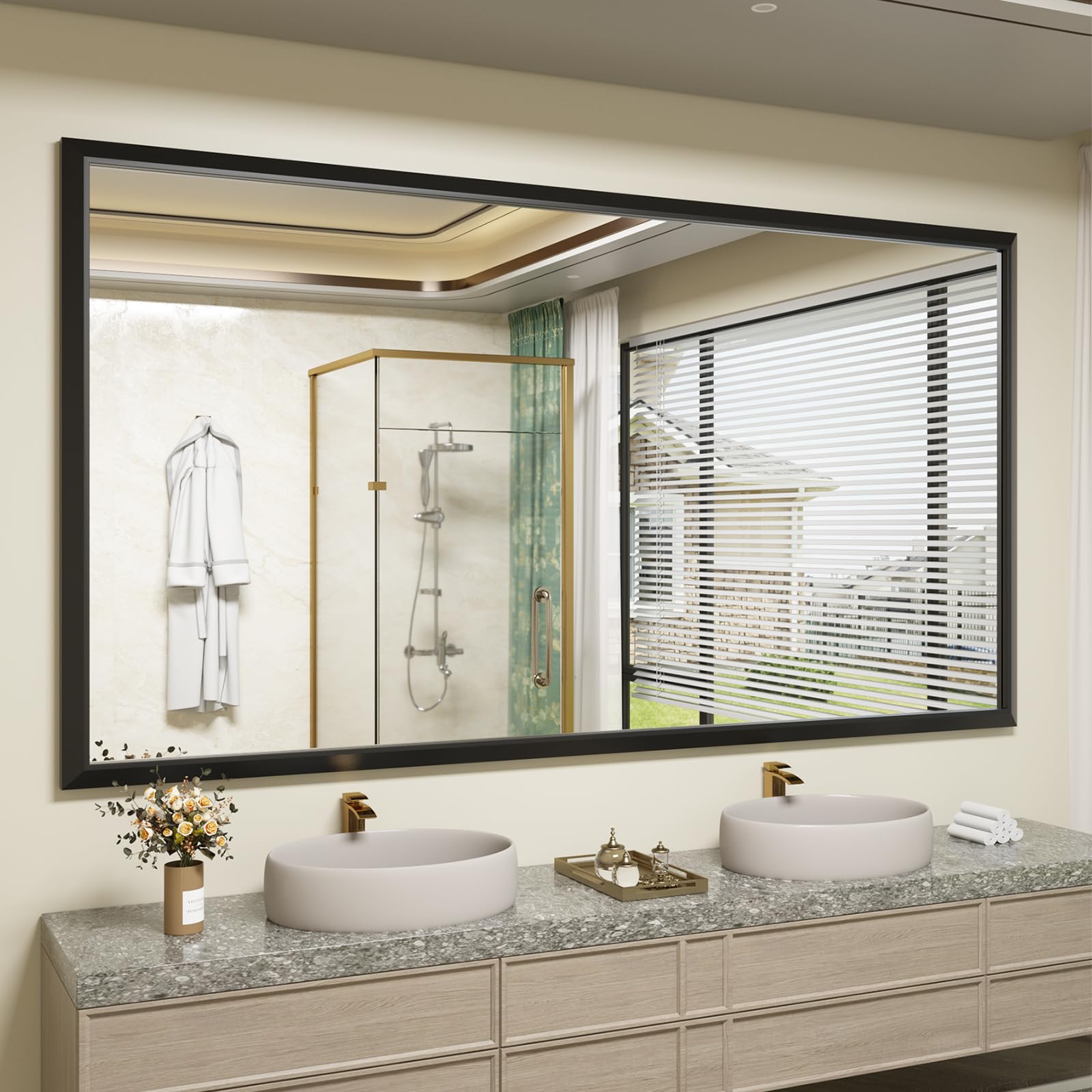 SMIROR 66x36 Inch Large Black Bathroom Mirrors for Over Sink, Metal ...