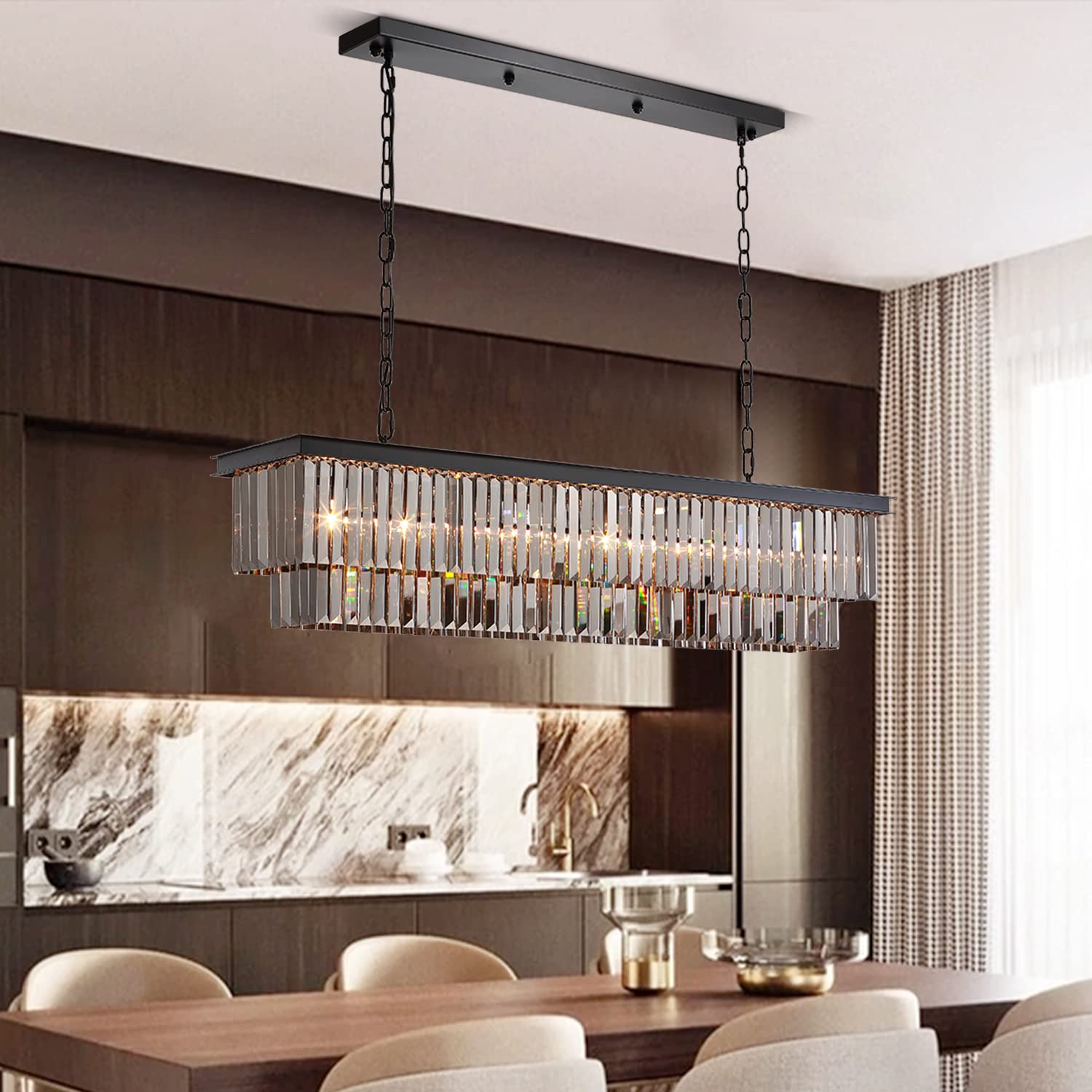 Siljoy L47" Crystal Chandelier Kitchen Island Hanging Light Fixtures ...