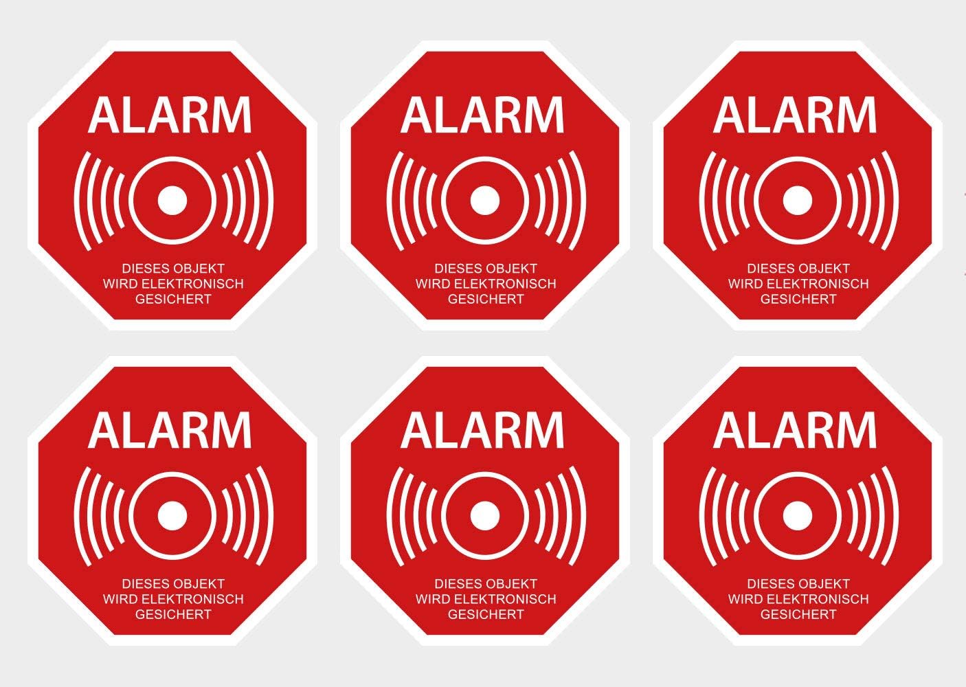 6 Stück Premium Aufkleber Alarm Alarmanlage Objekt Elektronisch gesichert Hinweis-Schild ...