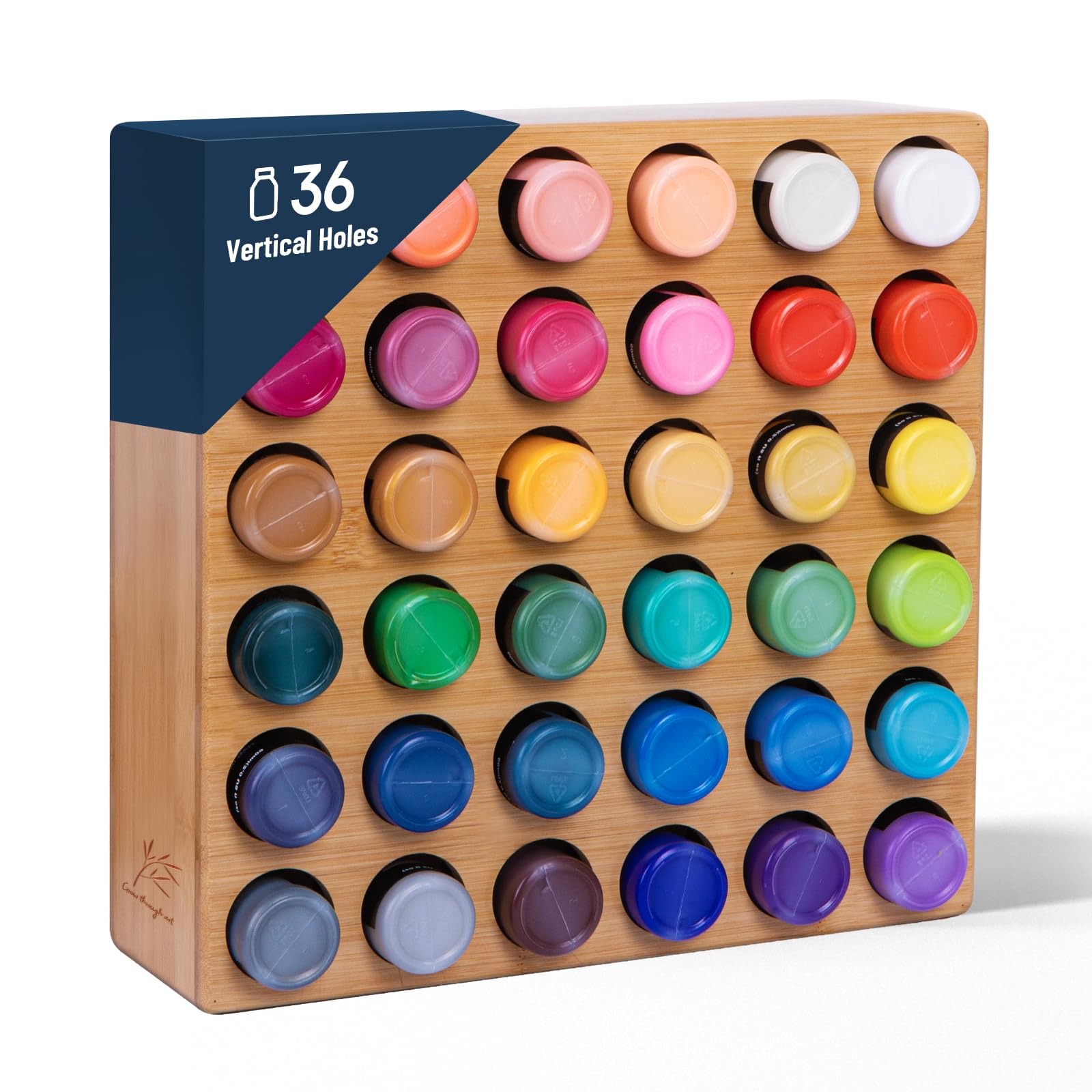 TIKSPCAE Bamboo Craft Paint Storage Organizer,36-Hole Vertical Paint ...