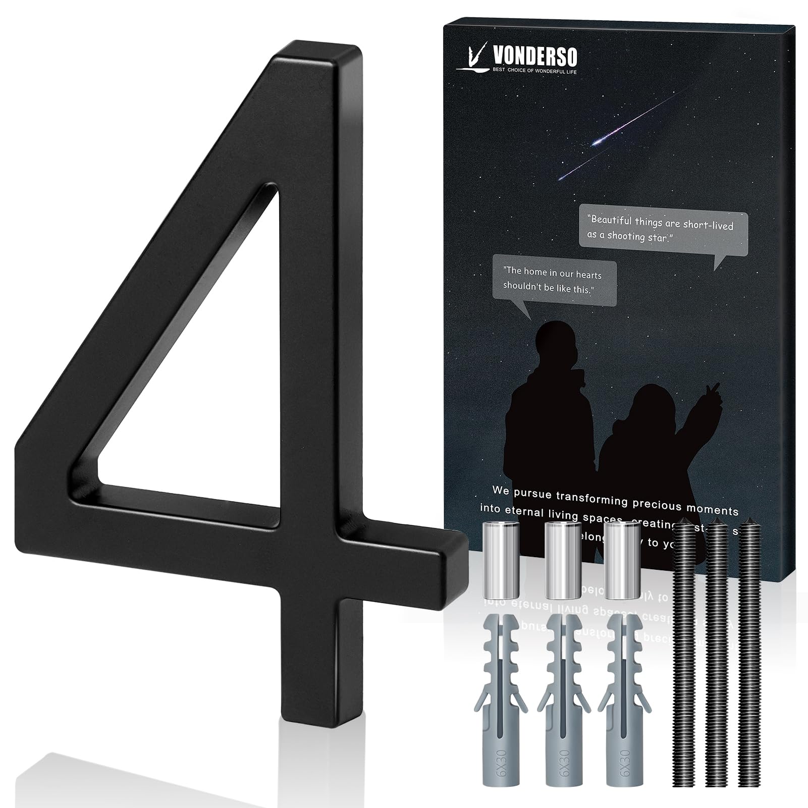 VONDERSO 6 Inch Floating House Numbers and Letters for Outside,Black ...
